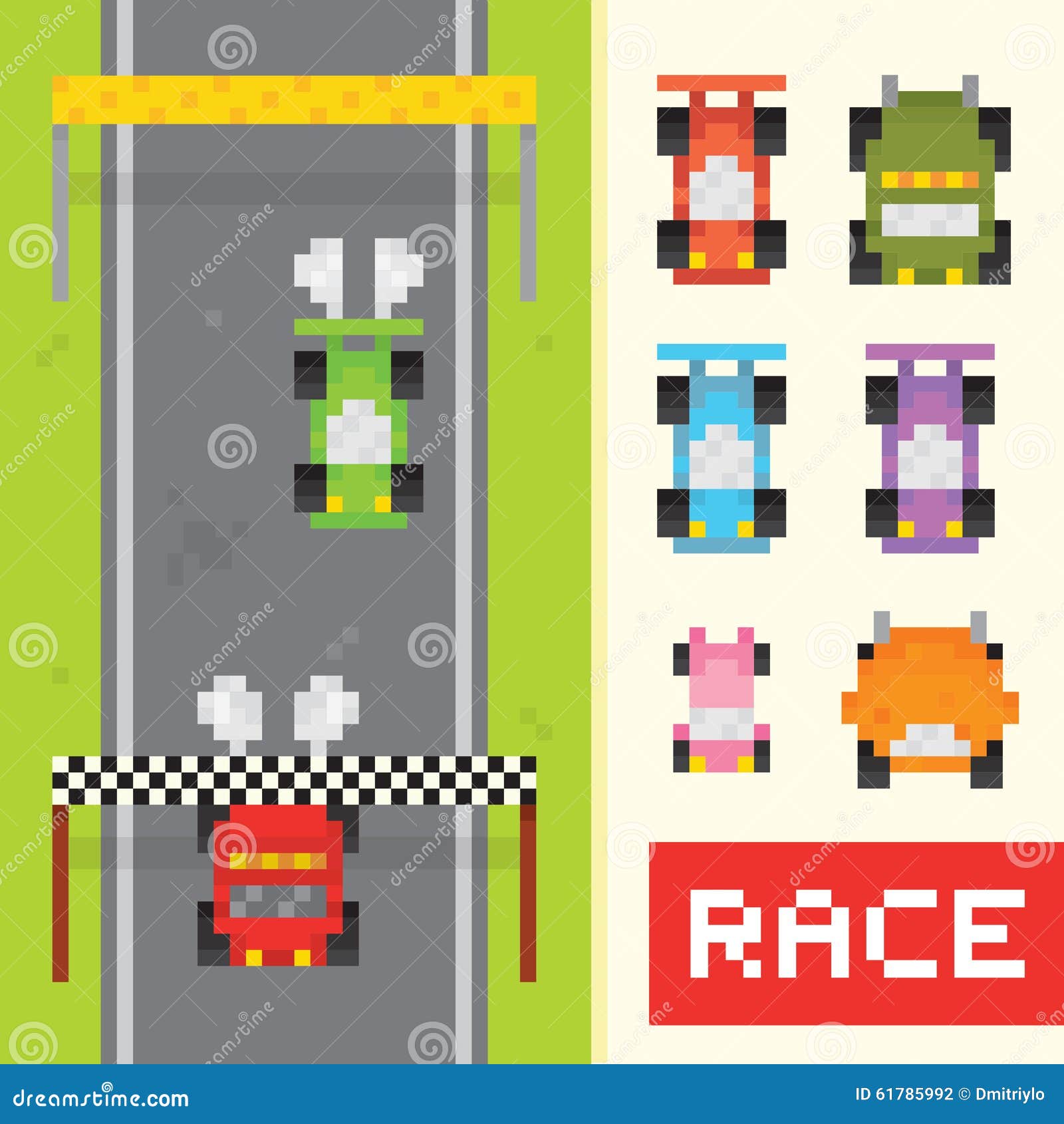 Race Game Objects in Pixel Art Style Stock Vector - Illustration of ...