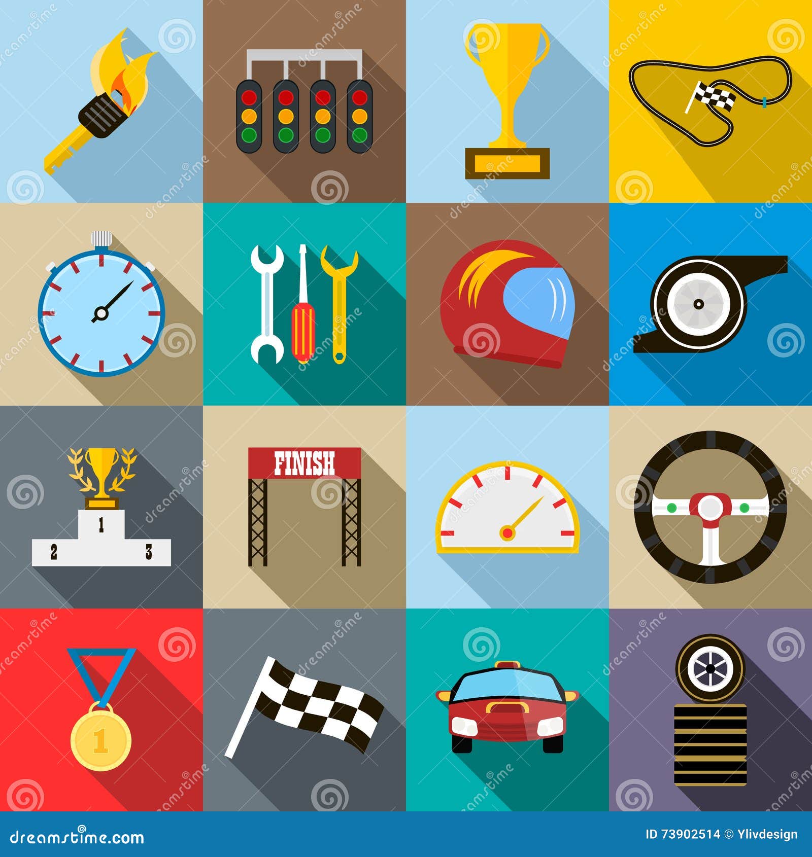 Race icons set, flat style stock vector. Illustration of drive - 73902514