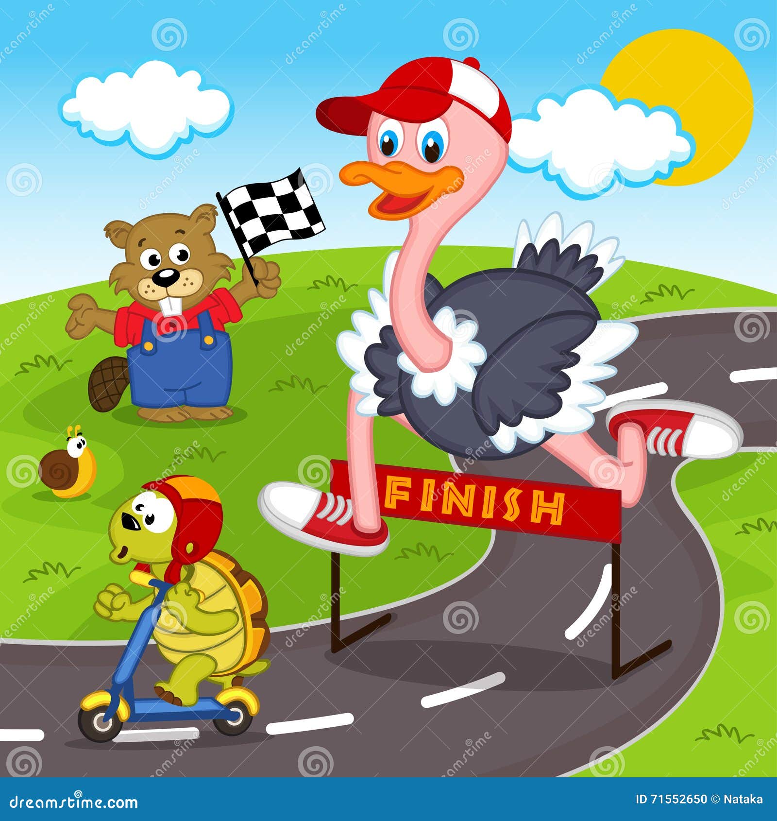 Race between Ostrich and Turtle Stock Vector - Illustration of compete ...