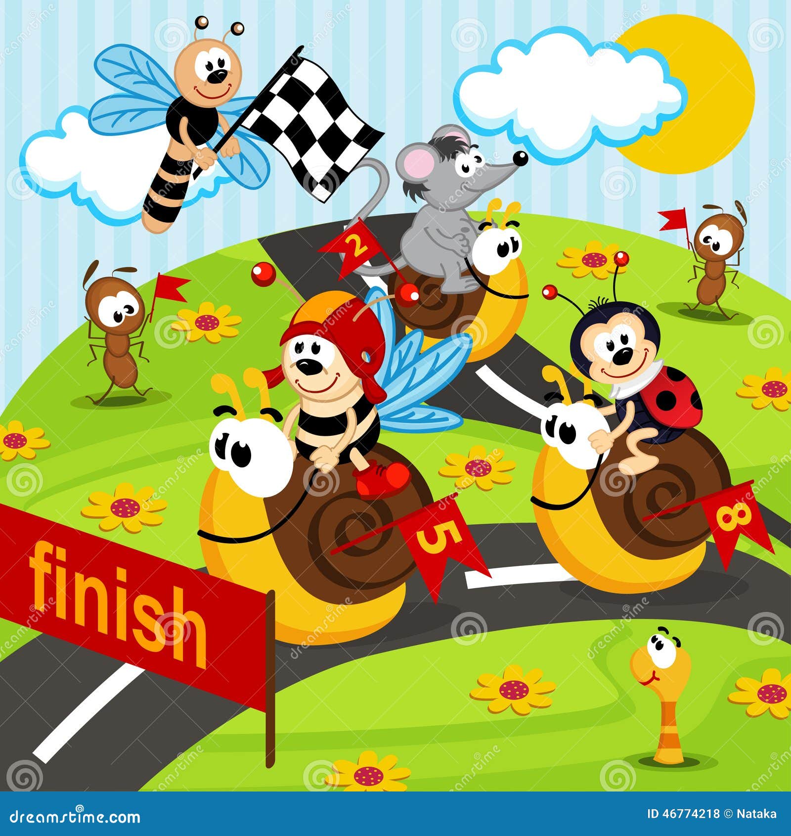 Race Snails To Reach The Finish Line Vector Illustration ...