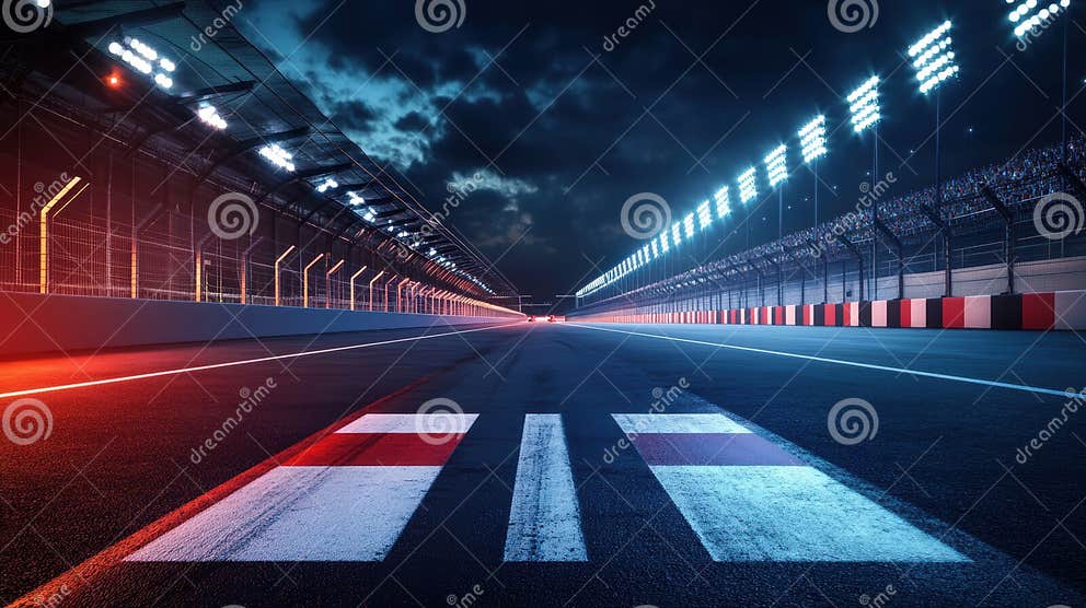 A Race Track with a Red Light at Night Stock Illustration ...
