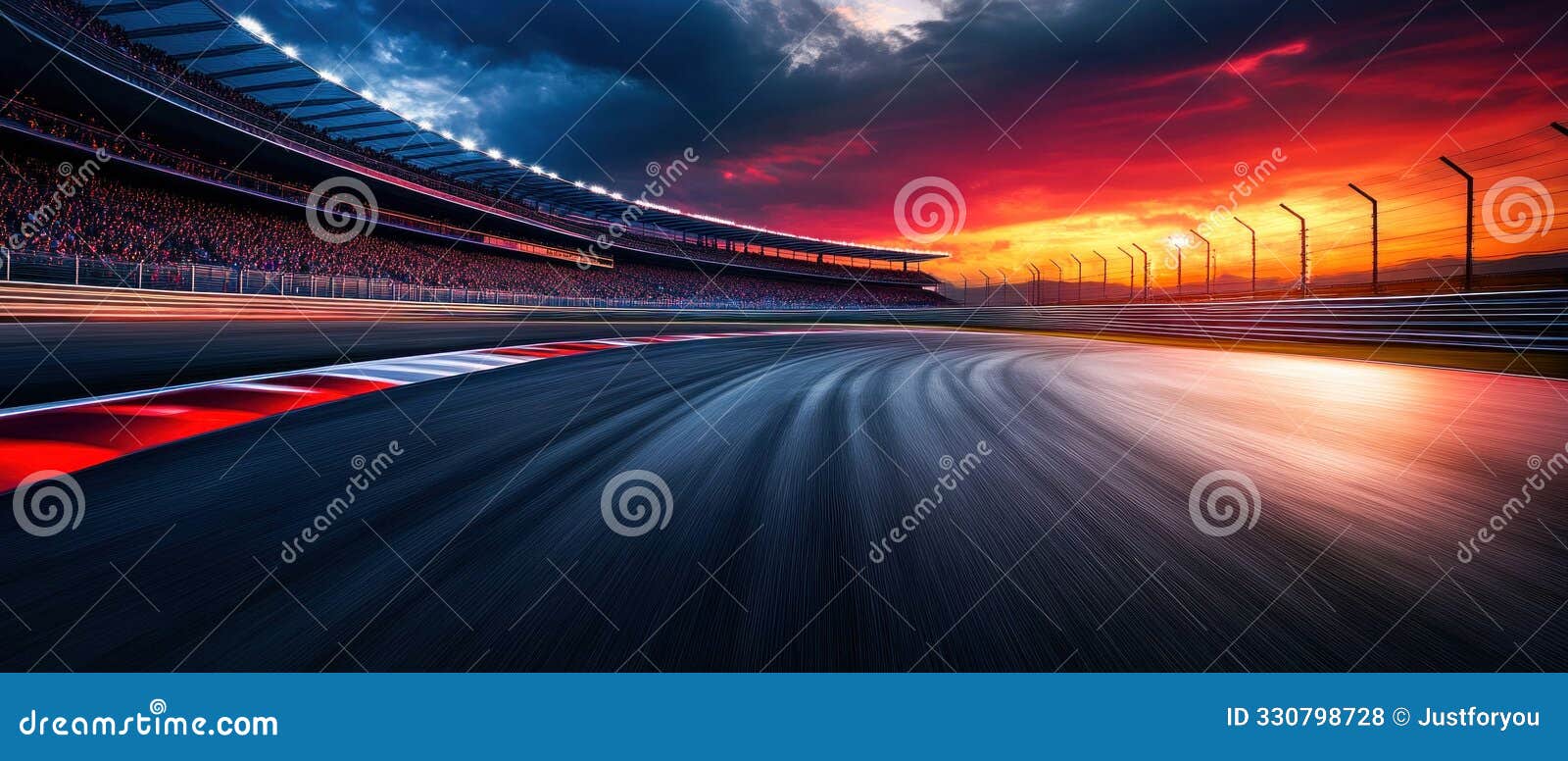Race Track at Sunset with Motion Blur Stock Illustration - Illustration ...
