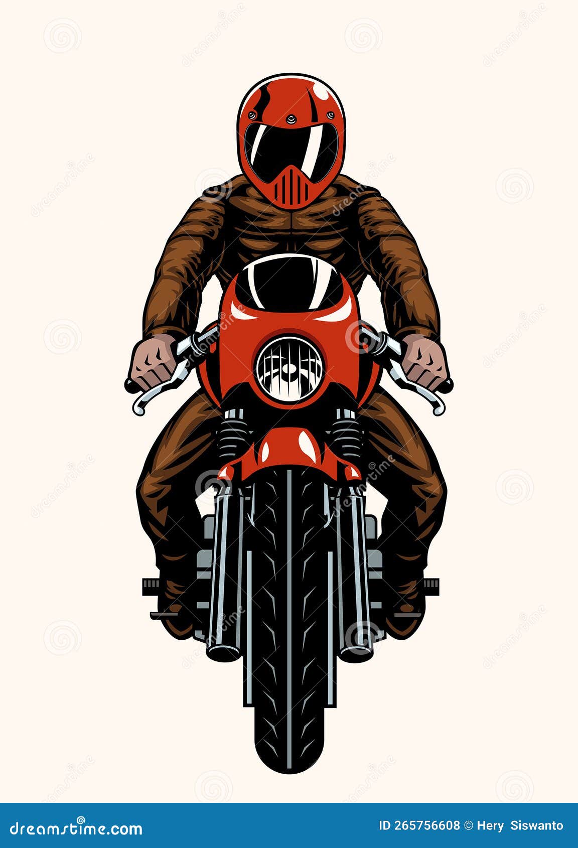Racer Biker Riding Cafe Racer Motorbike Front View Angle Stock Vector ...