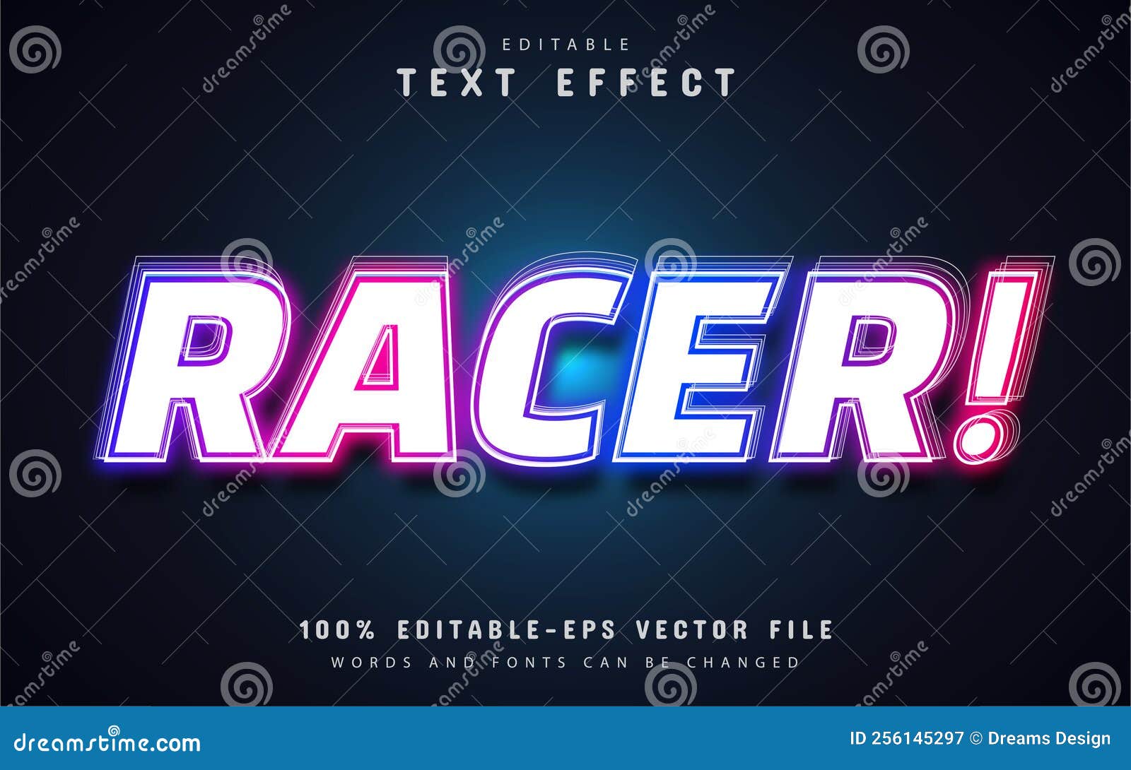 Racer neon text effect stock vector. Illustration of speed - 256145297