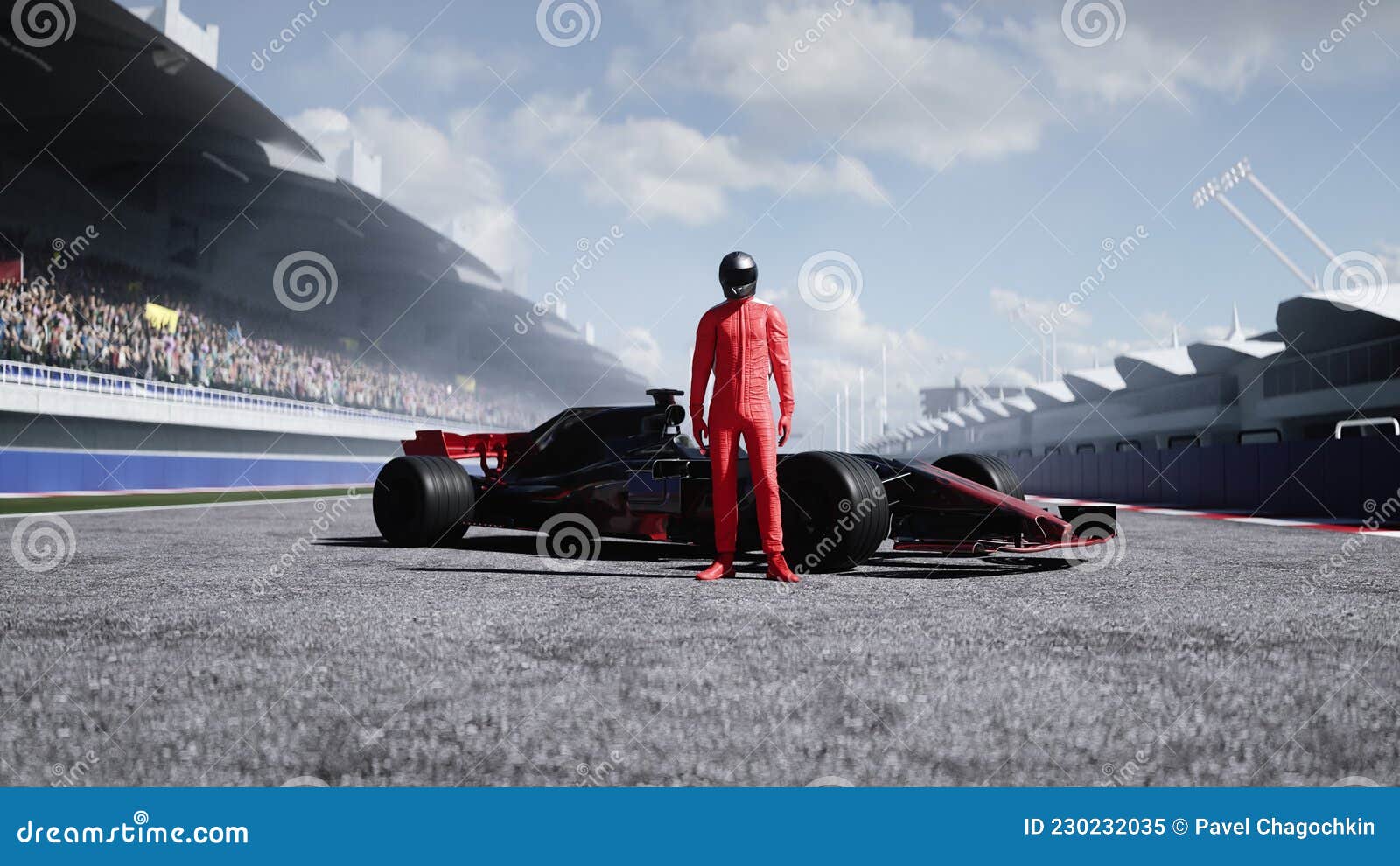 The Racer Standing on Stadium. 3d Rendering. Stock Illustration ...
