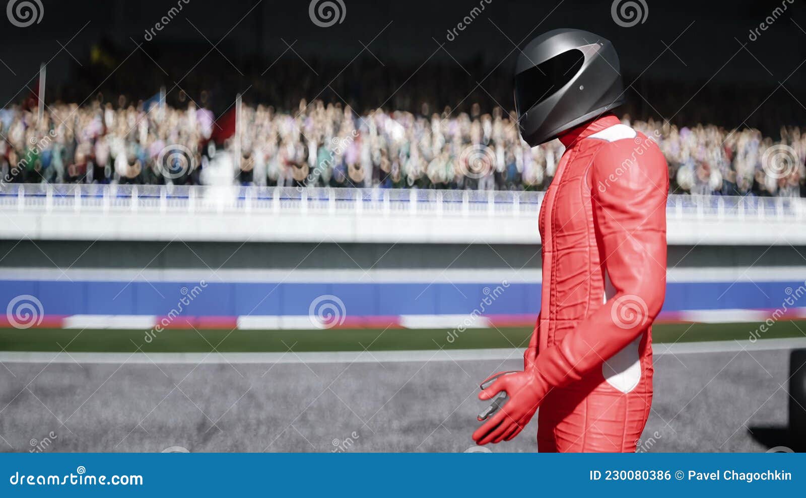 The Racer is Standing on Stadium. Realistic 4k Animation. Stock Footage ...