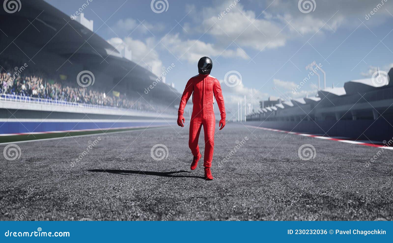 The Racer Walking on Stadium. 3d Rendering. Stock Illustration ...