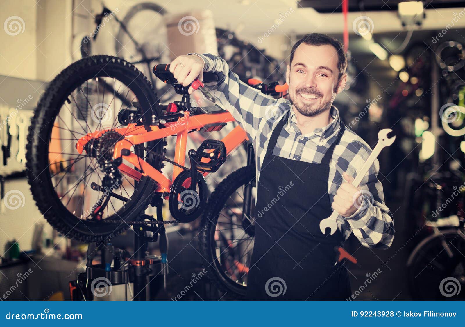 Racer is Working on Master Bicycle Assembly Stock Photo - Image of ...