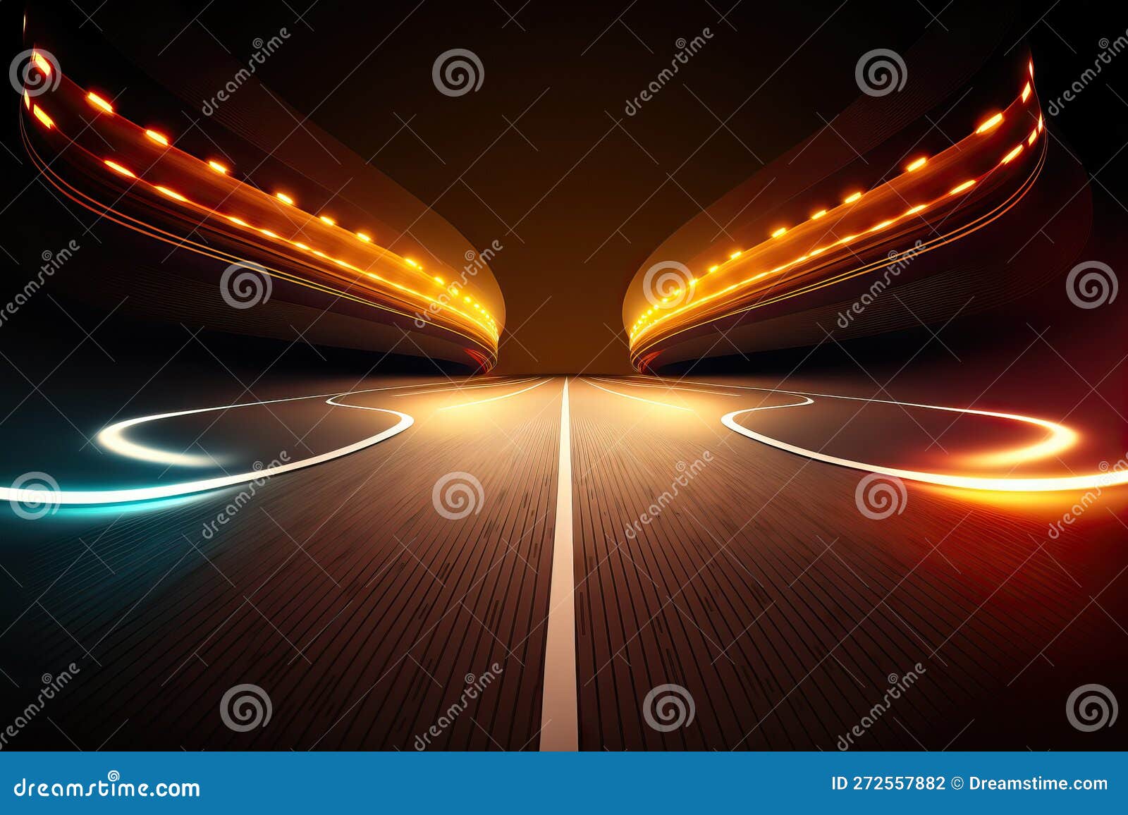 Racetrack in Motion with Start or Finish Lines and Lighting Effects ...