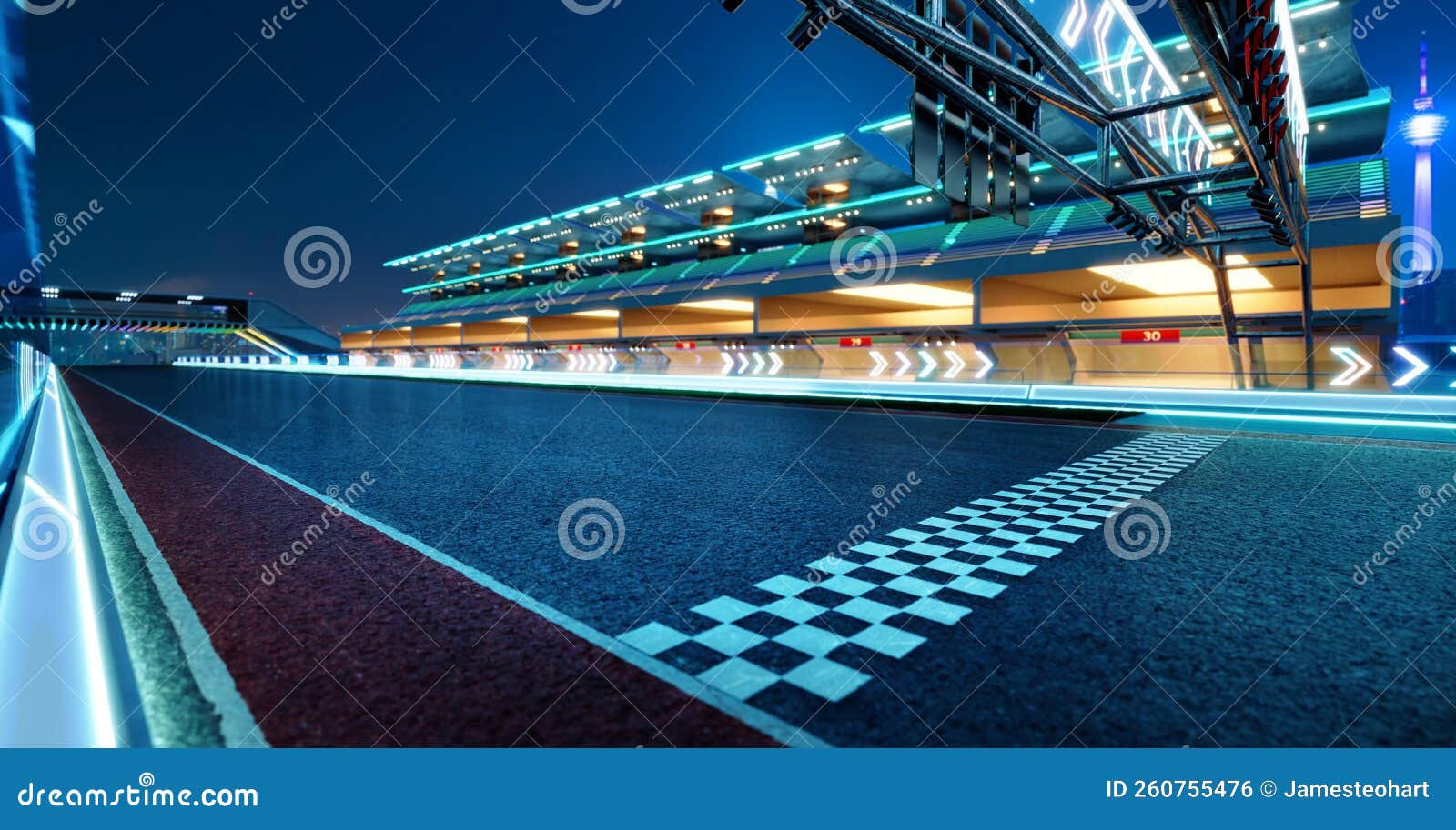 Racetrack With Start Line And Arrow Neon Light Decoration Stock Photo ...