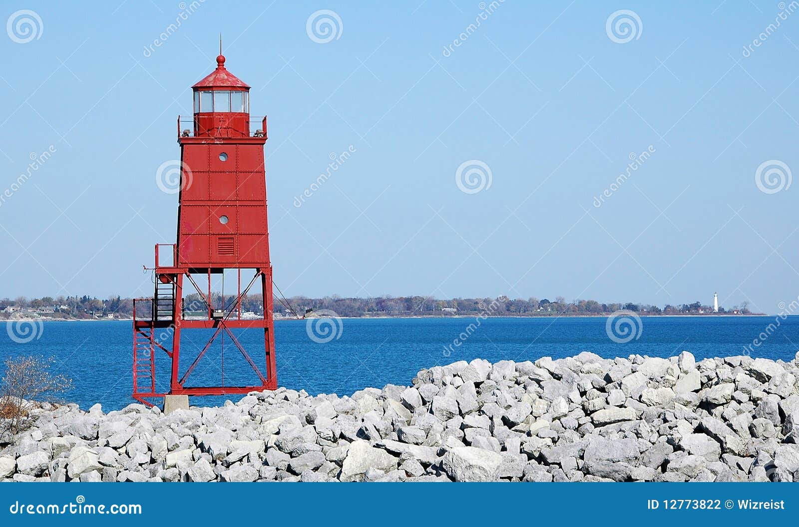 Racine Lighthouse Tower stock photo. Image of rocks, distant - 12773822