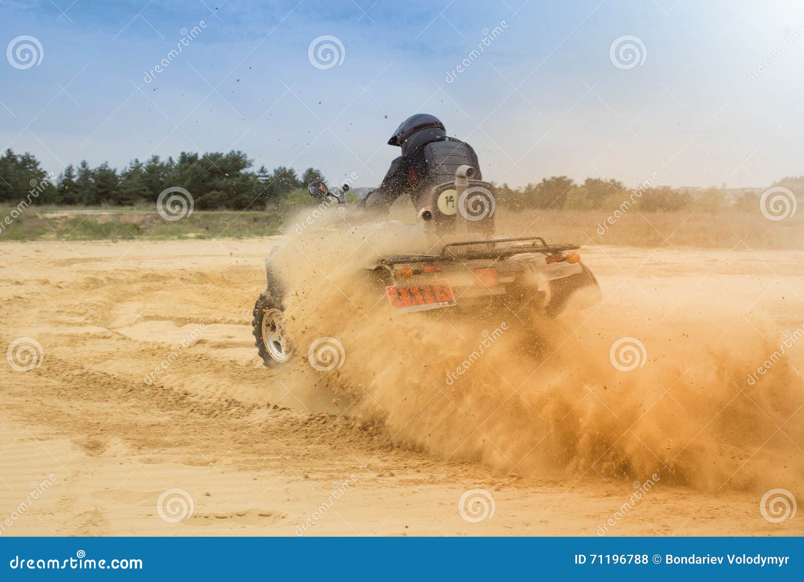 Racing ATV is sand. stock photo. Image of dangerous, offroad - 71196788