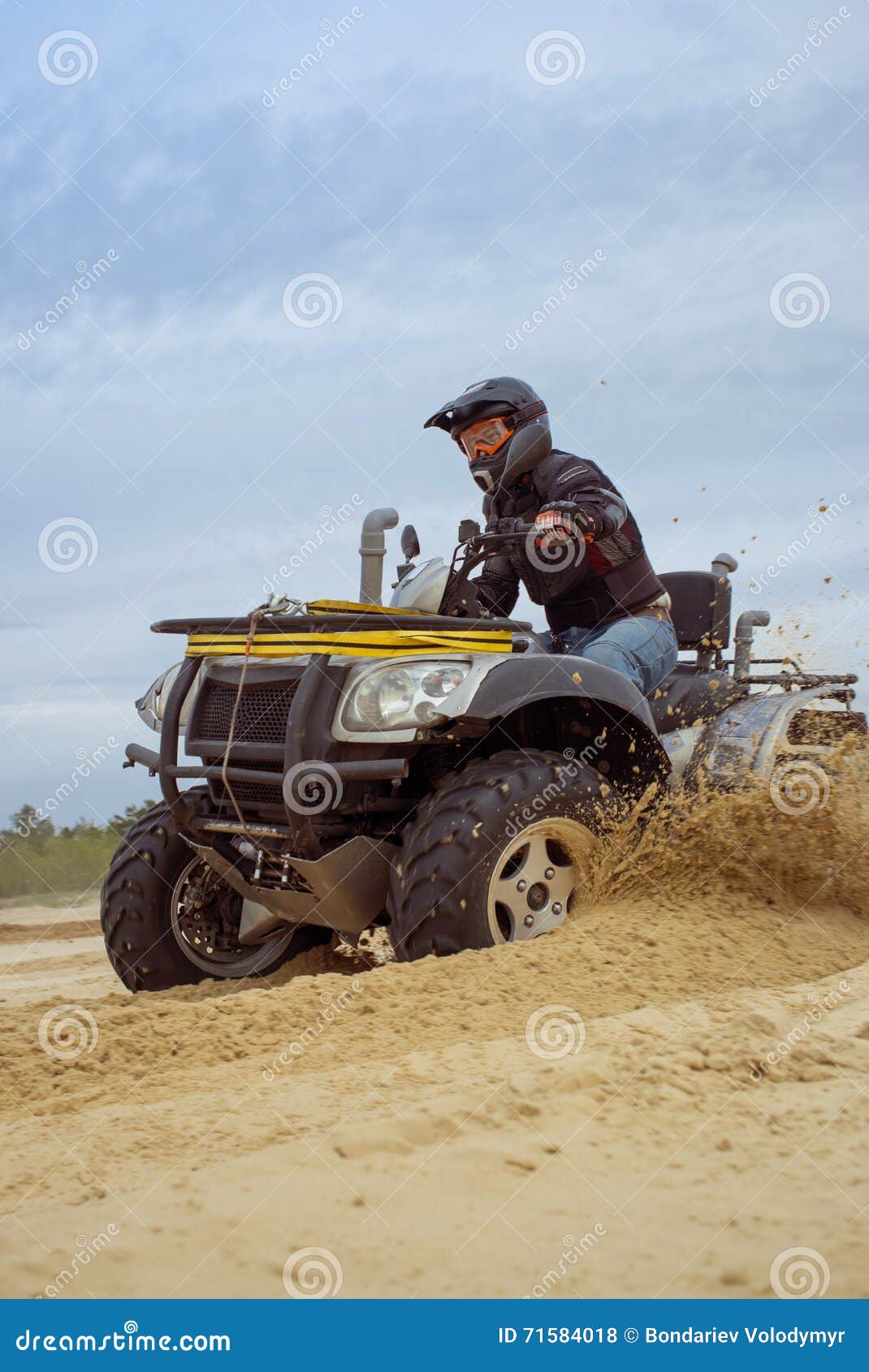 Racing ATV is sand. stock photo. Image of quadbike, offroad - 71584018