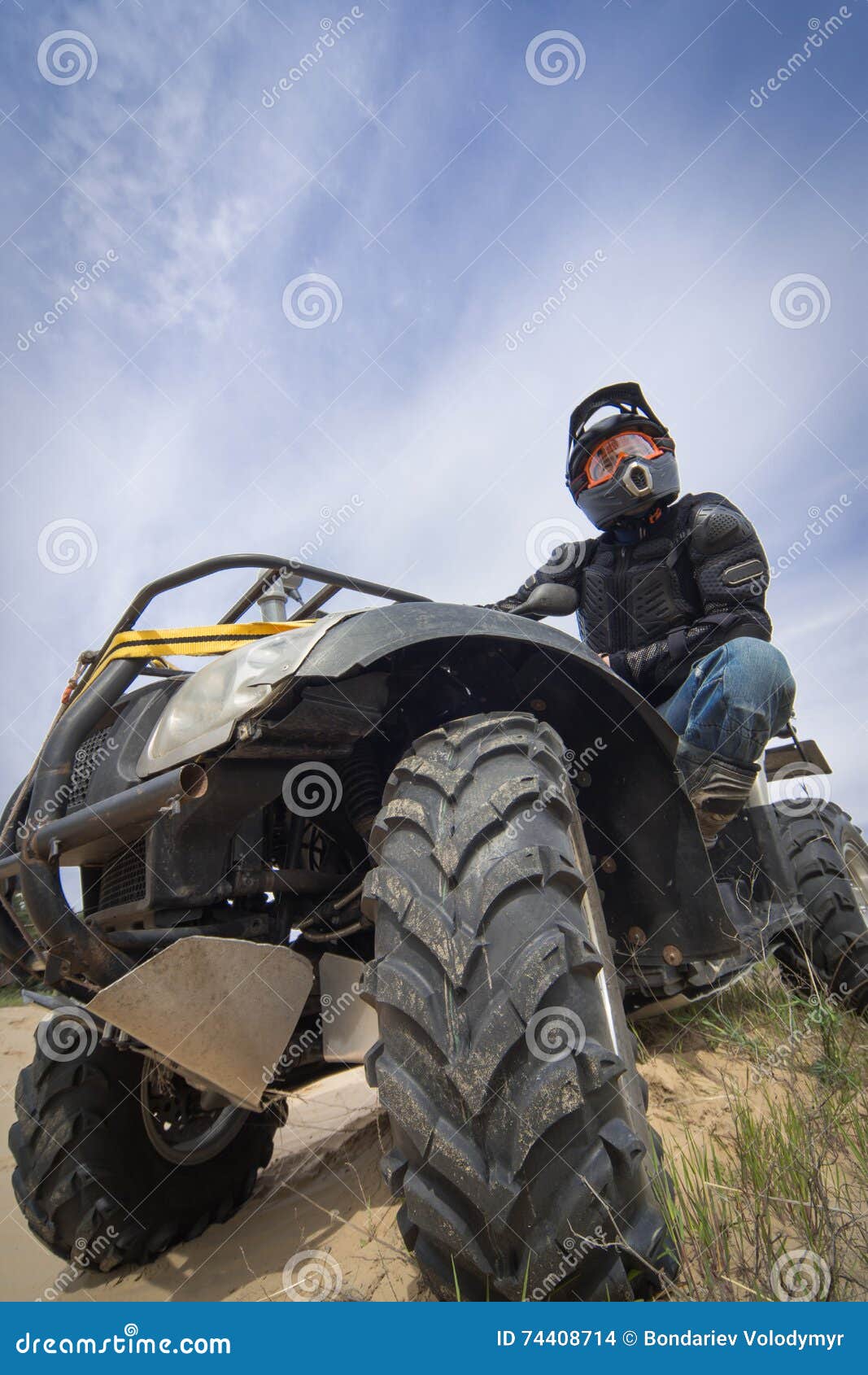 Racing ATV is sand. stock photo. Image of effects, outdoors - 74408714