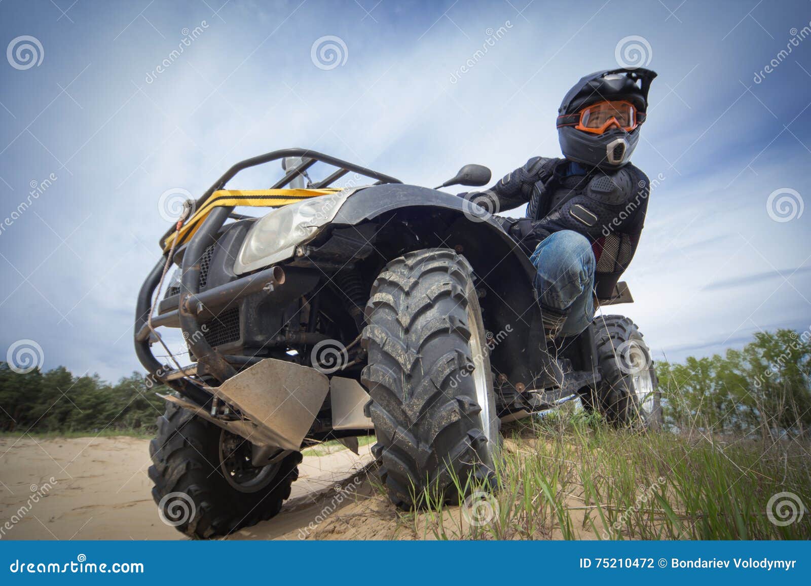 Racing ATV is sand. stock photo. Image of quad, rider - 75210472