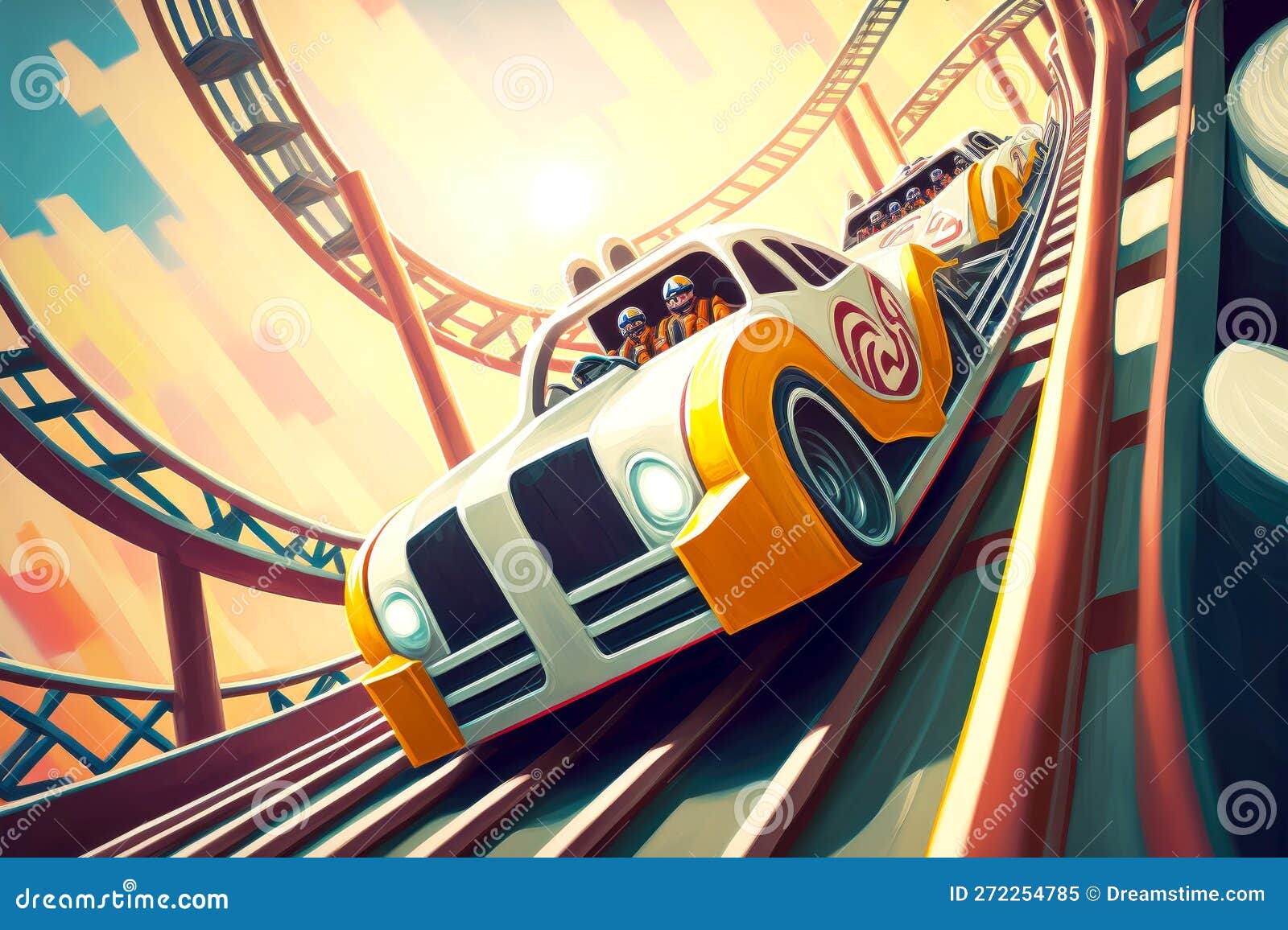 Racing Booths on Steep Roller Coaster in Amusement Park Stock ...