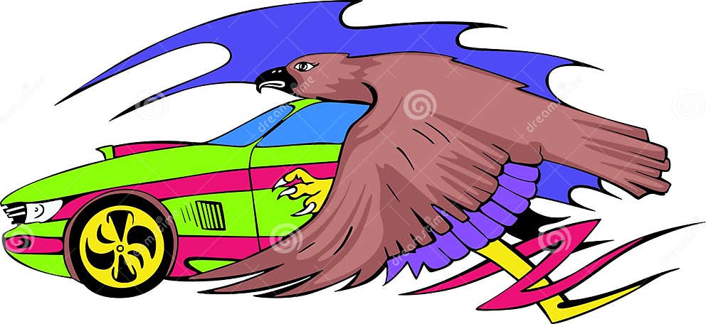 Racing car with eagle stock vector. Illustration of color - 24877380