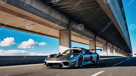 Racing Car Going Under Bridge High Quality Image Stock Illustration ...