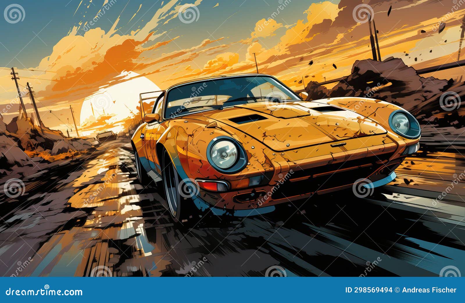 Racing Car in Graphic Novel and Comic Style. Stock Illustration ...