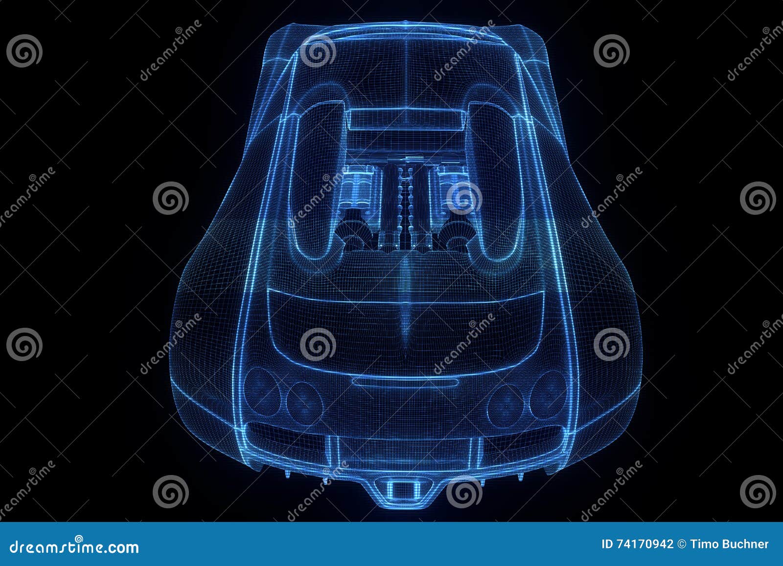 Racing Car Hologram Wireframe. Nice 3D Rendering Stock Illustration ...