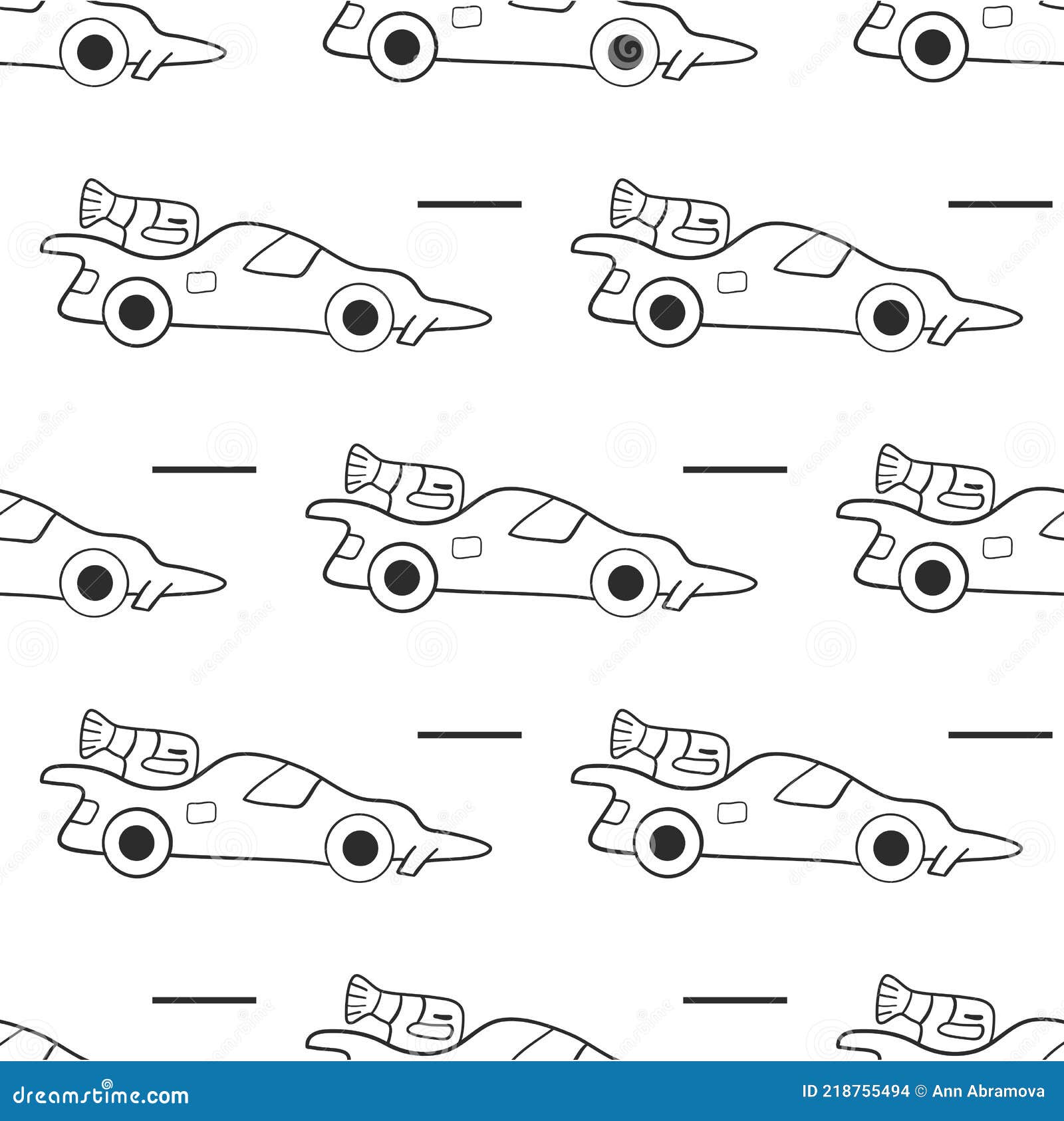 Racing Car. Line Seamless Pattern on a White Background. Vector ...