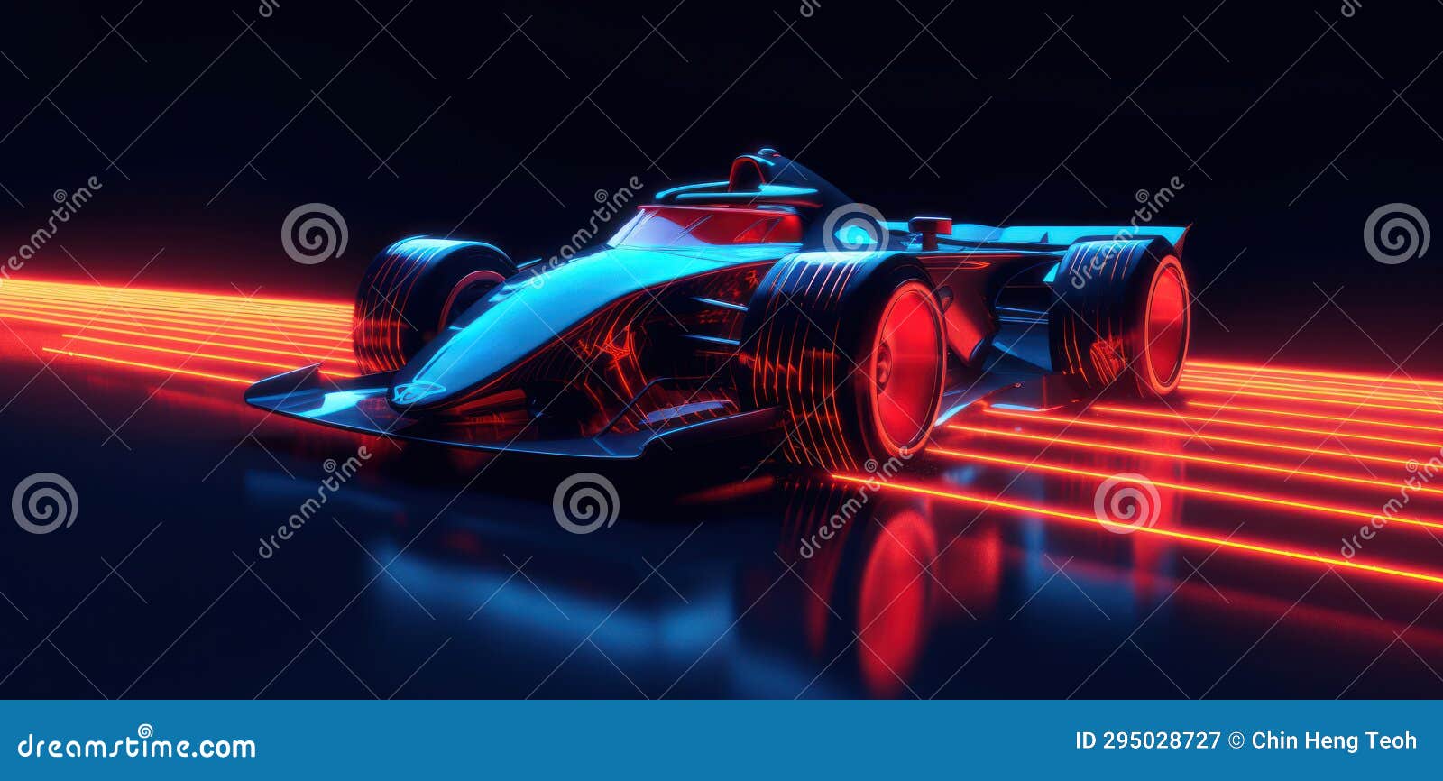 A Racing Car with Red and Blue Neon Lights Stock Image - Image of ...