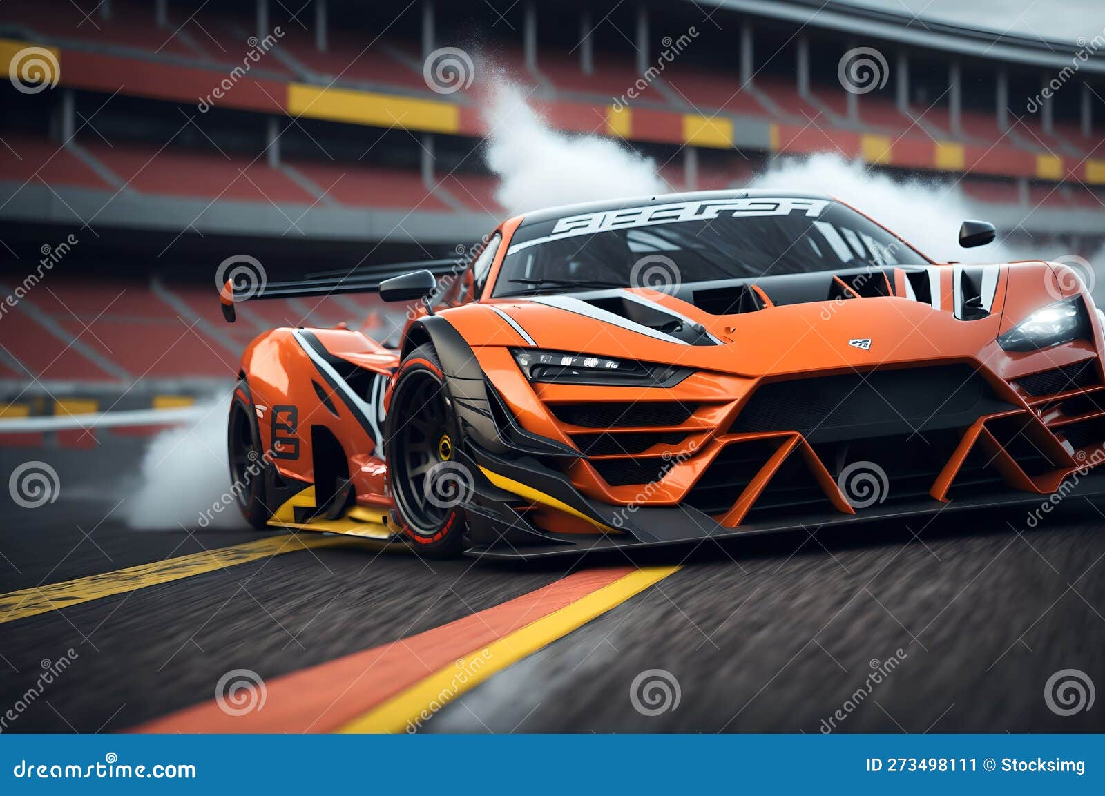 Racing Car on the Road, 3d Rendering, Fast Motion and Smoke from Wheels ...