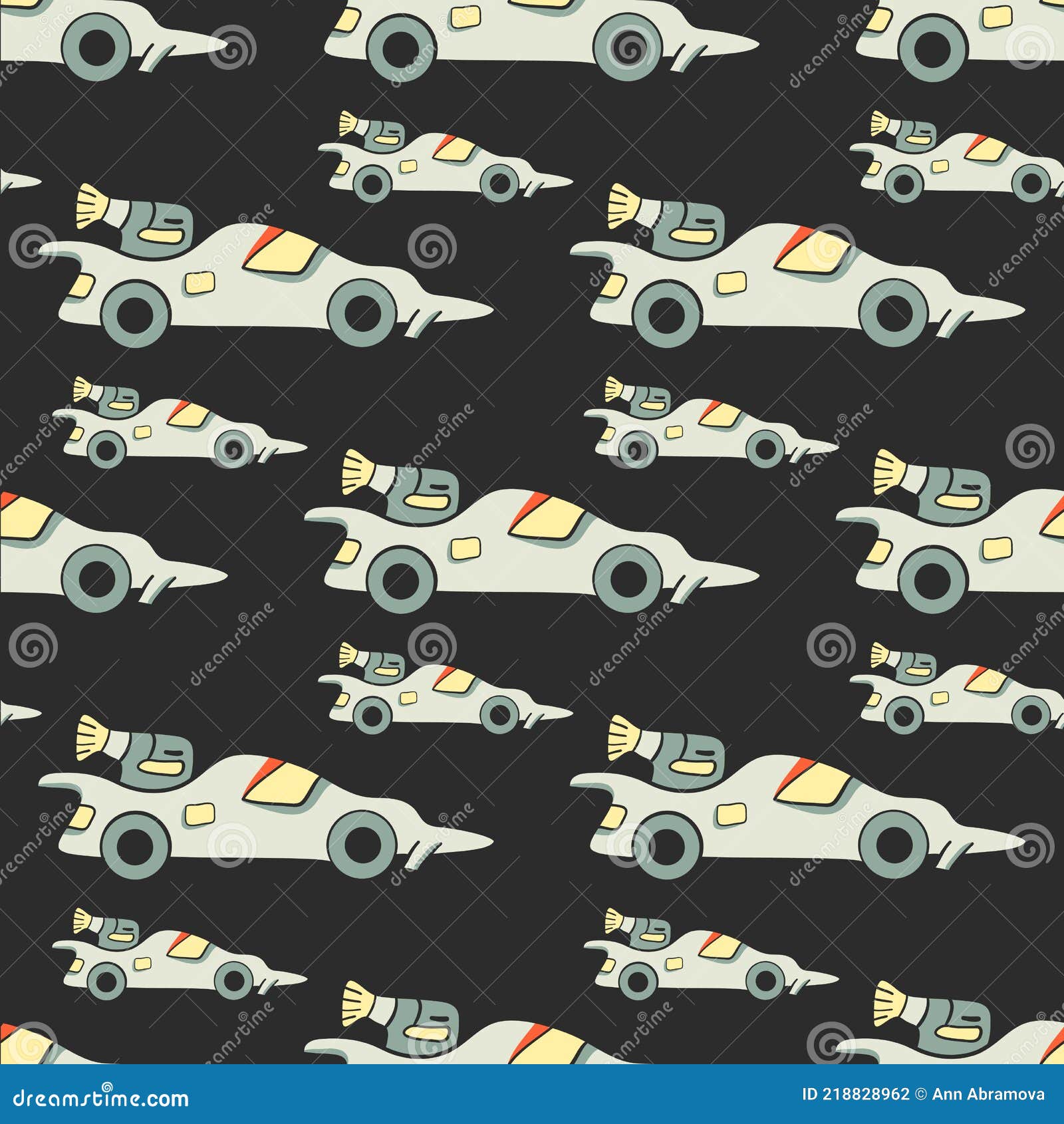 Racing Car. Seamless Pattern on a Black Background. Vector Illustration ...