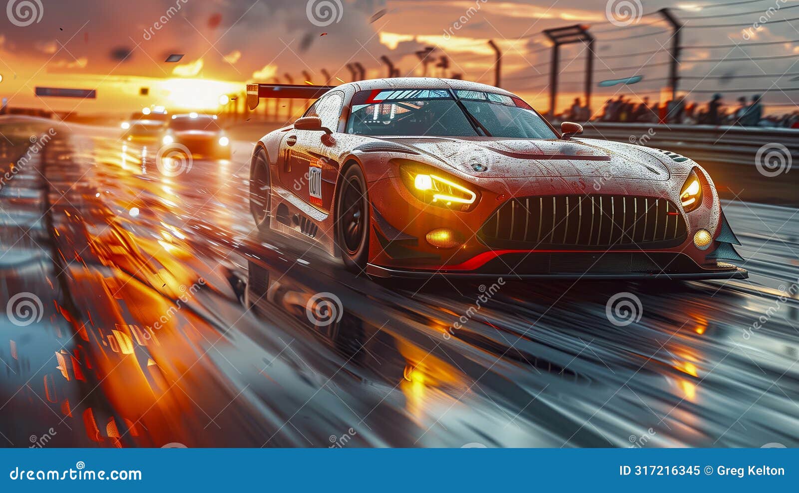 Racing Car Speeding on Track at Sunset with Dynamic Motion Blur Stock ...