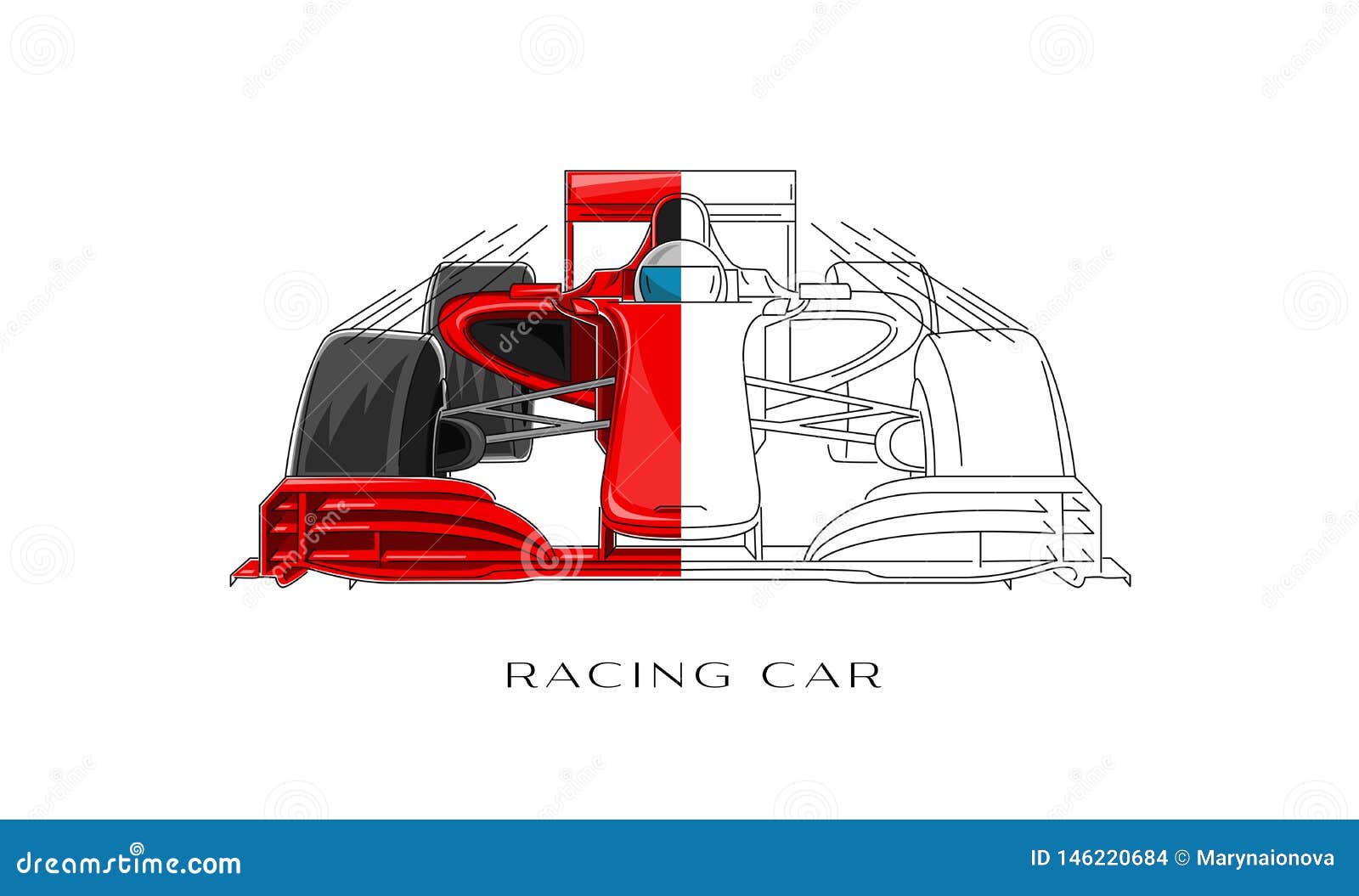 Racing Car Stylized Illustration Half Colored, Half Line Stock Vector ...