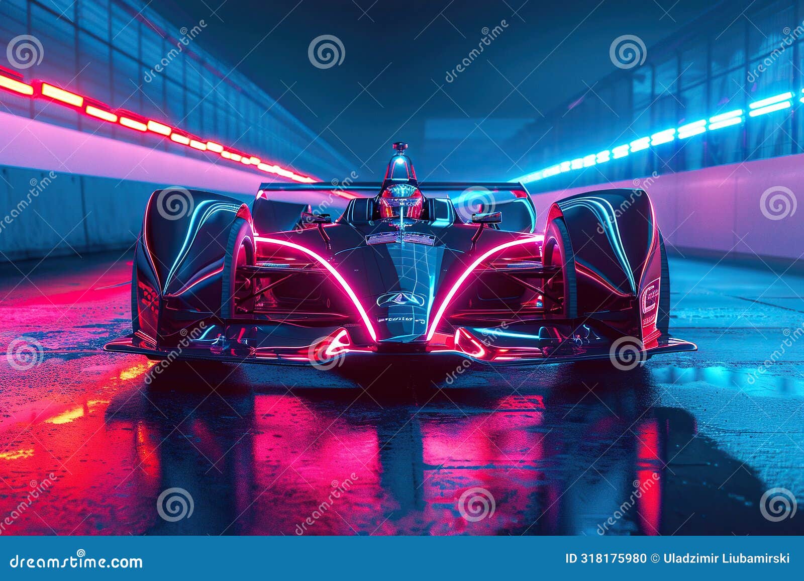 Racing Car on the Track in Neon Light with a Motion Effect. Concept of ...