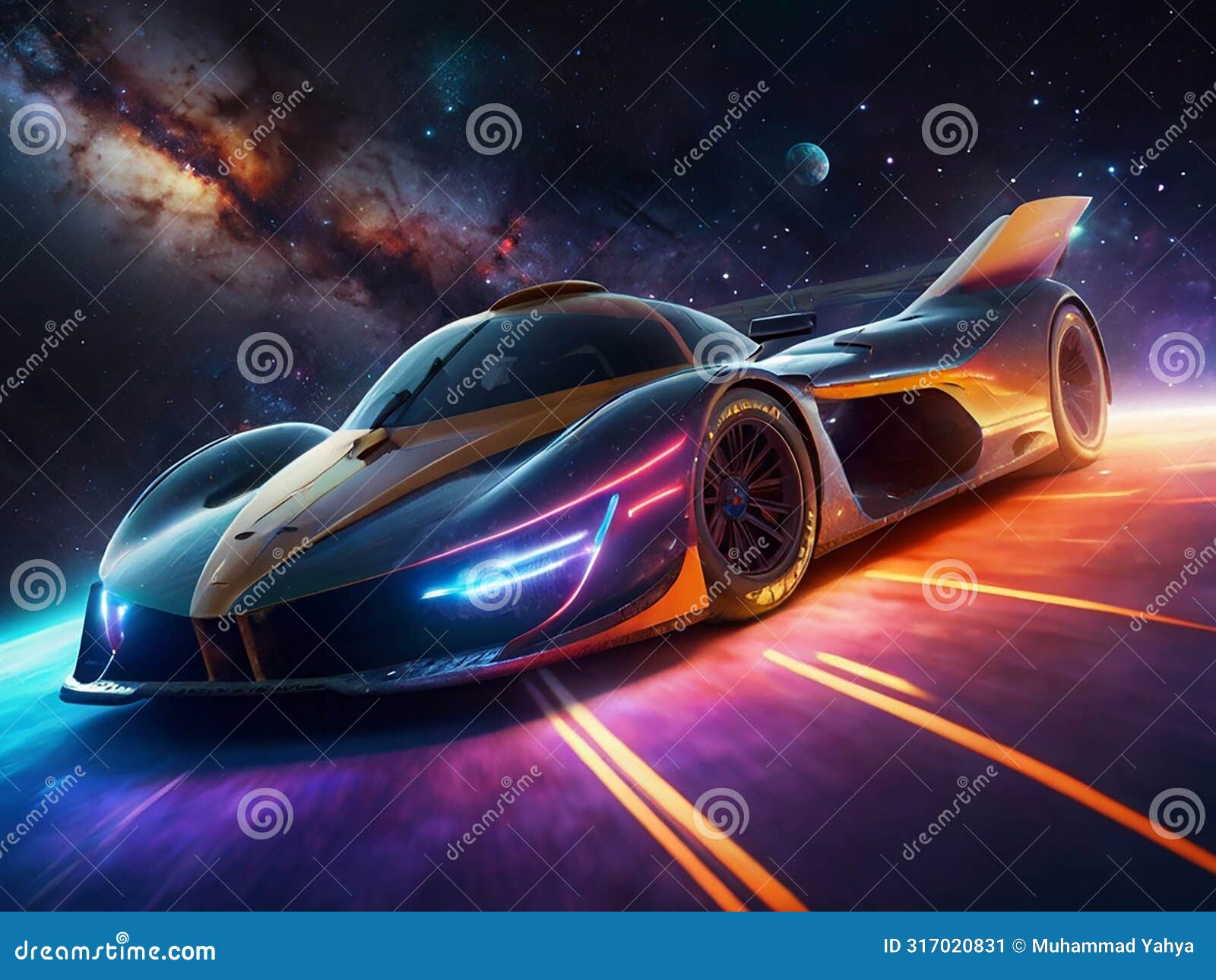 A Racing Car on a Track in Outer Space Stock Illustration ...