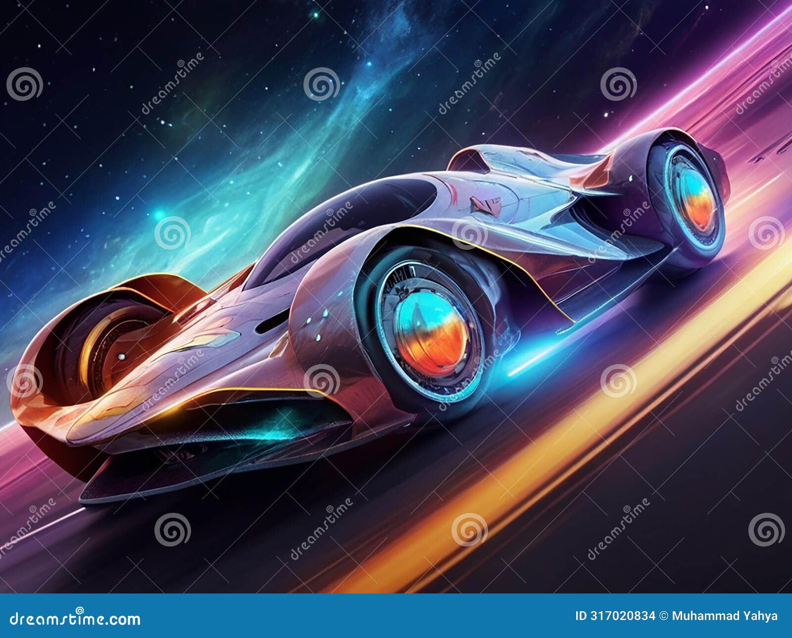 A Racing Car on a Track in Outer Space Stock Illustration ...