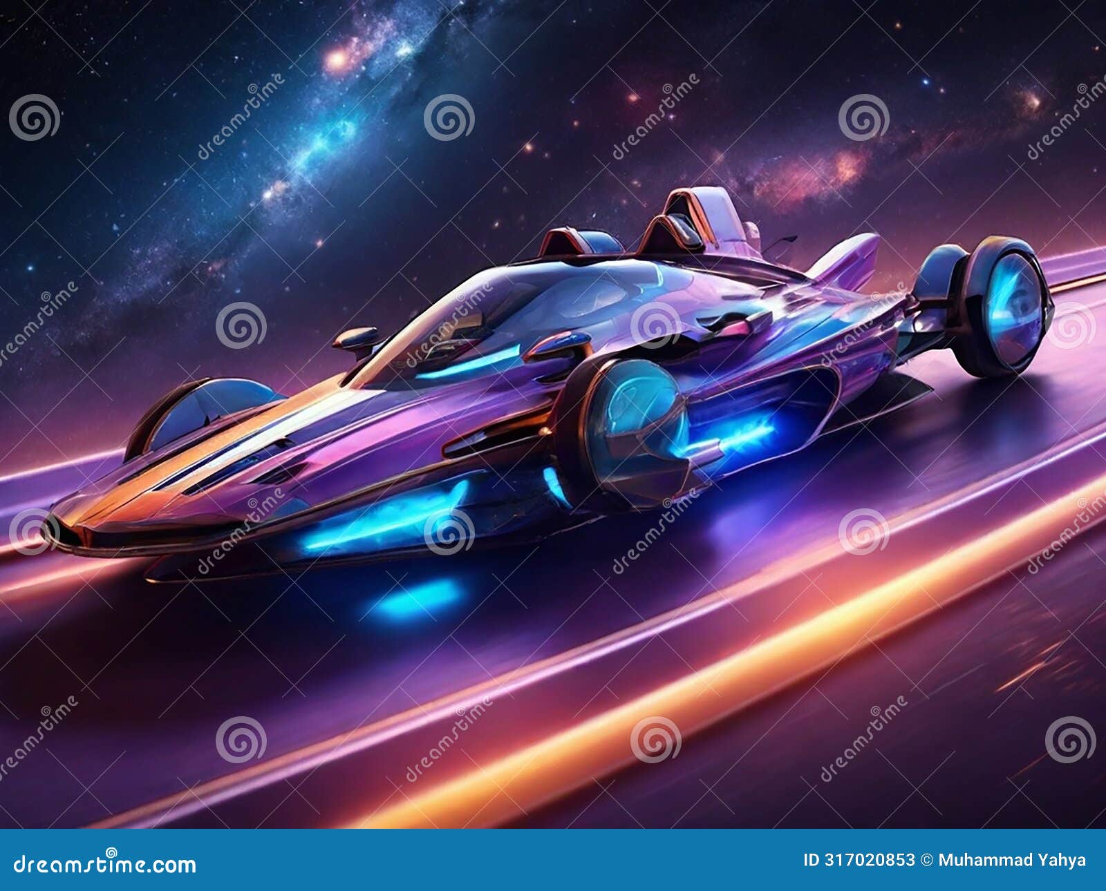A Racing Car on a Track in Outer Space Stock Illustration ...