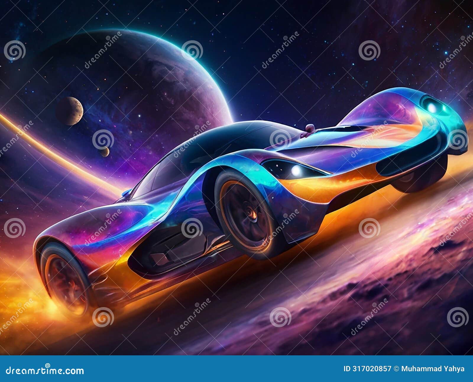 A Racing Car on a Track in Outer Space Stock Illustration ...