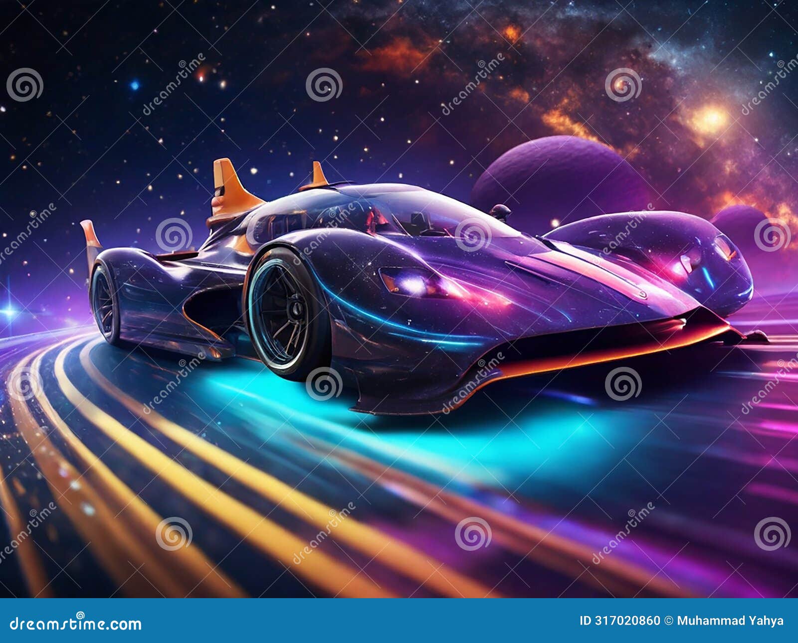 A Racing Car on a Track in Outer Space Stock Illustration ...