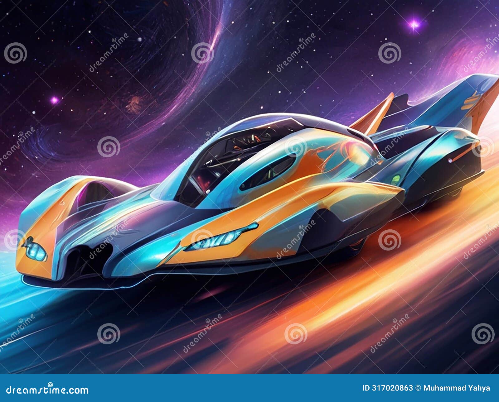 A Racing Car on a Track in Outer Space Stock Illustration ...