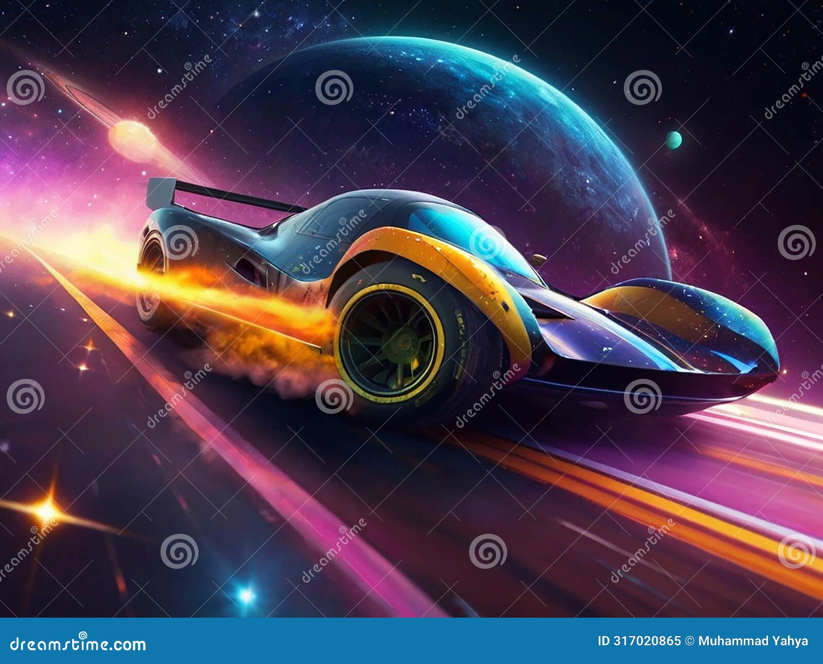 A Racing Car on a Track in Outer Space Stock Illustration ...