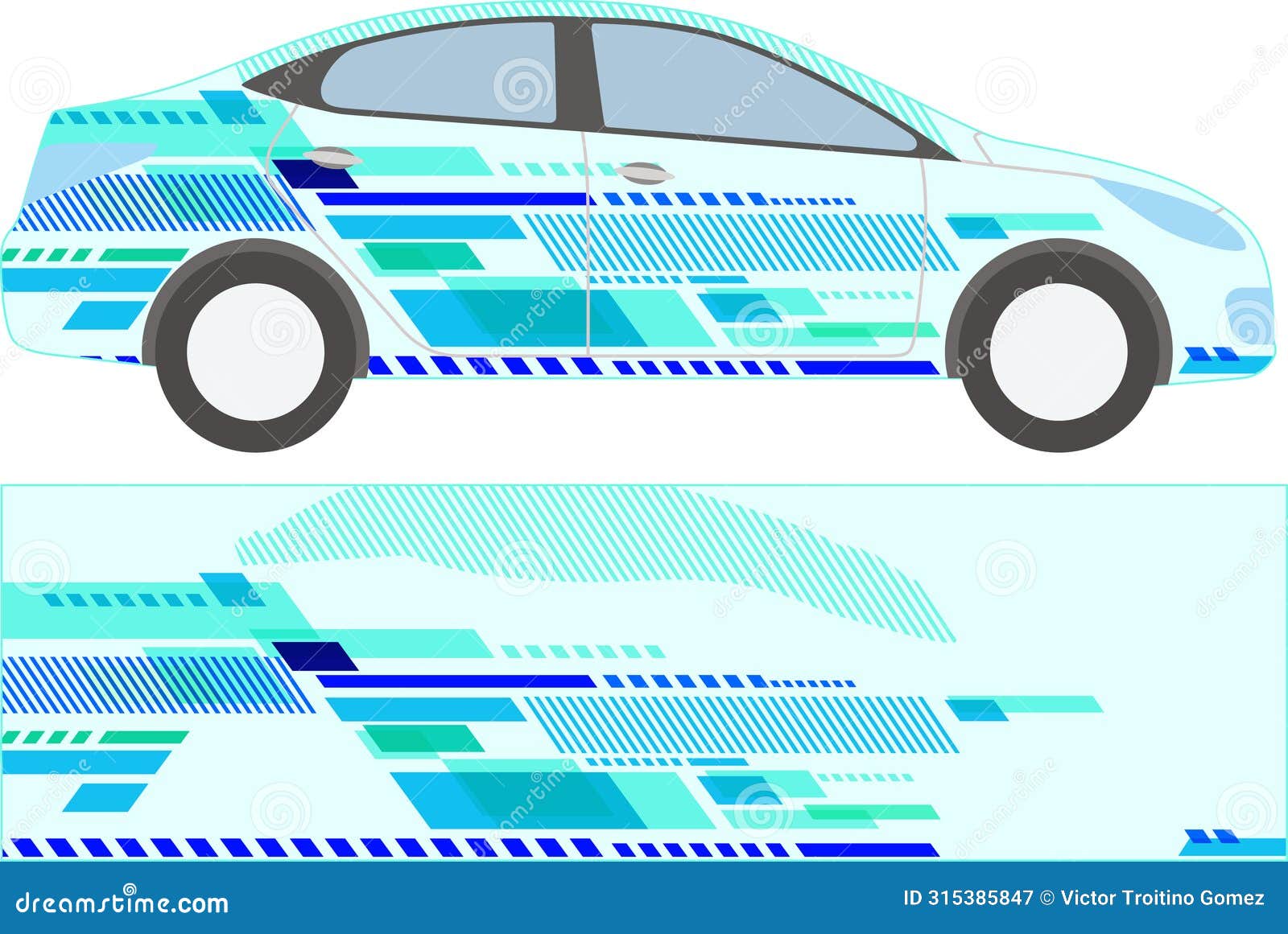 Rallye Car Design with Racing Stripes in Blue and Turquoise Green ...