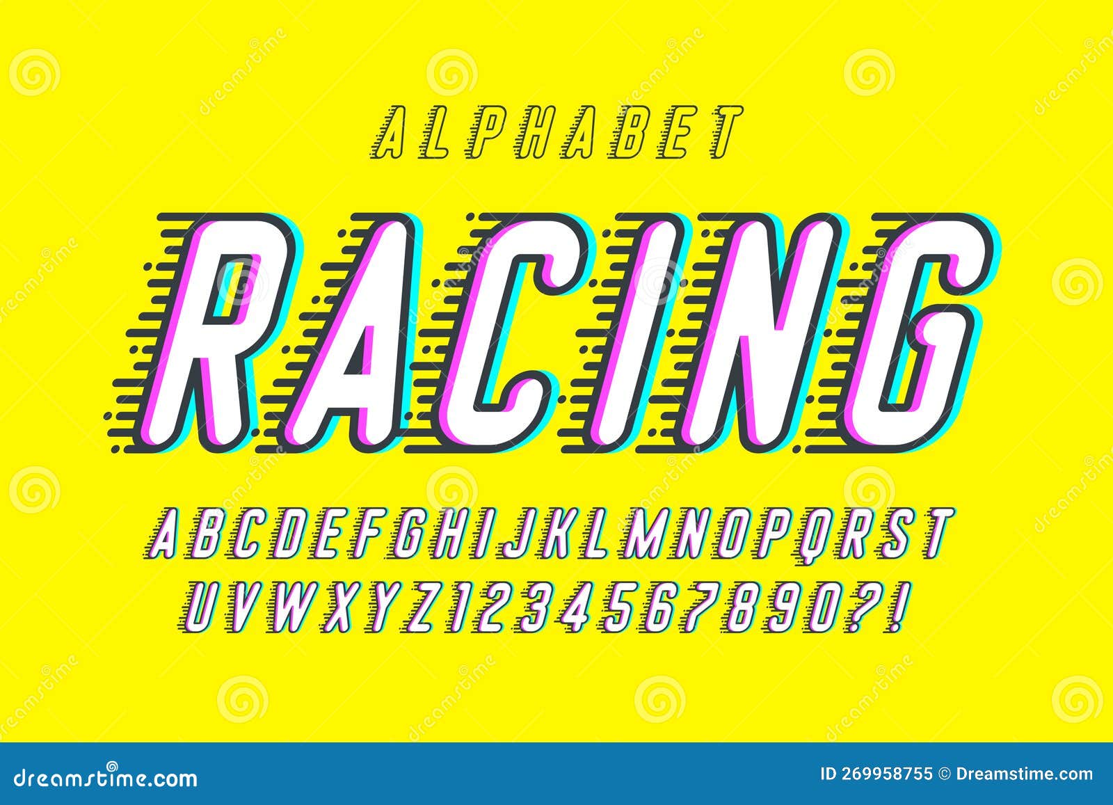 Racing Characters Design, Dynamic Alphabet, Letters and Numbers. Stock ...