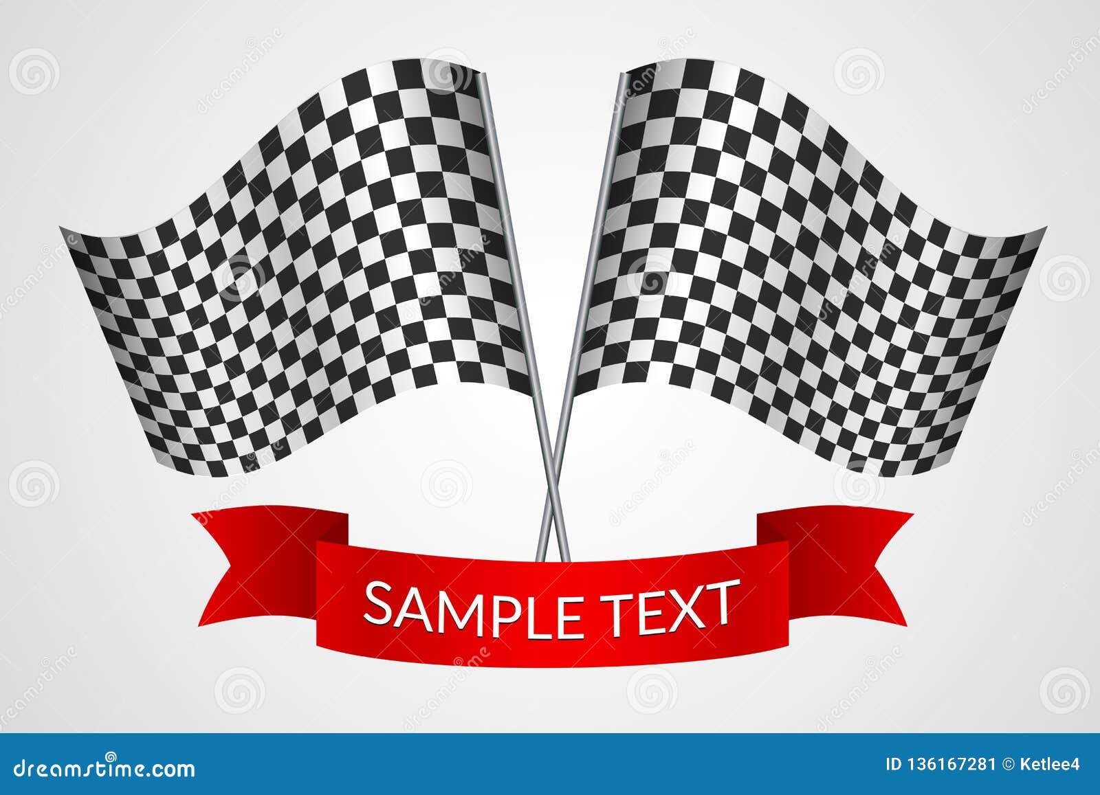 Racing Checkered Flags with a Red Ribbon on a Light Background Vector ...