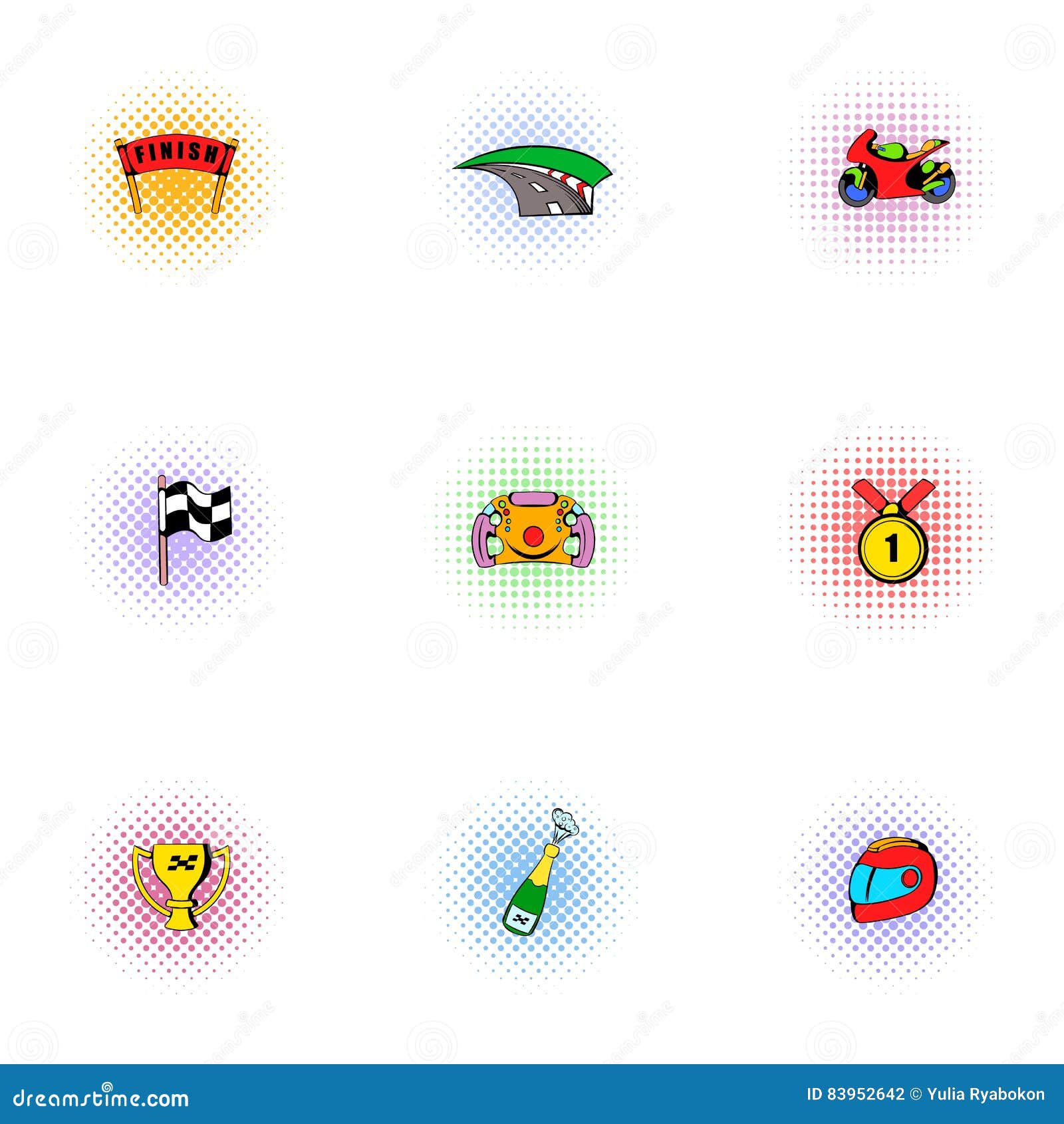 Racing and Competition Icons Set, Pop-art Style Stock Vector ...