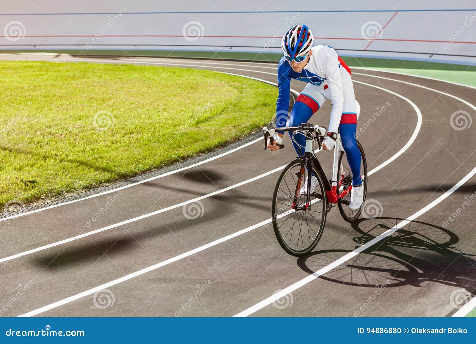 Racing Cyclist on Velodrome Outdoor. Stock Photo - Image of ...