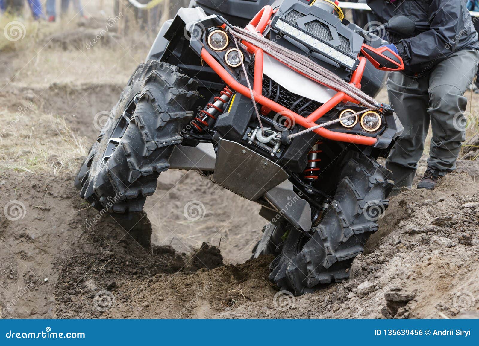 Racing on a dirt atv stock photo. Image of jump, danger - 135639456