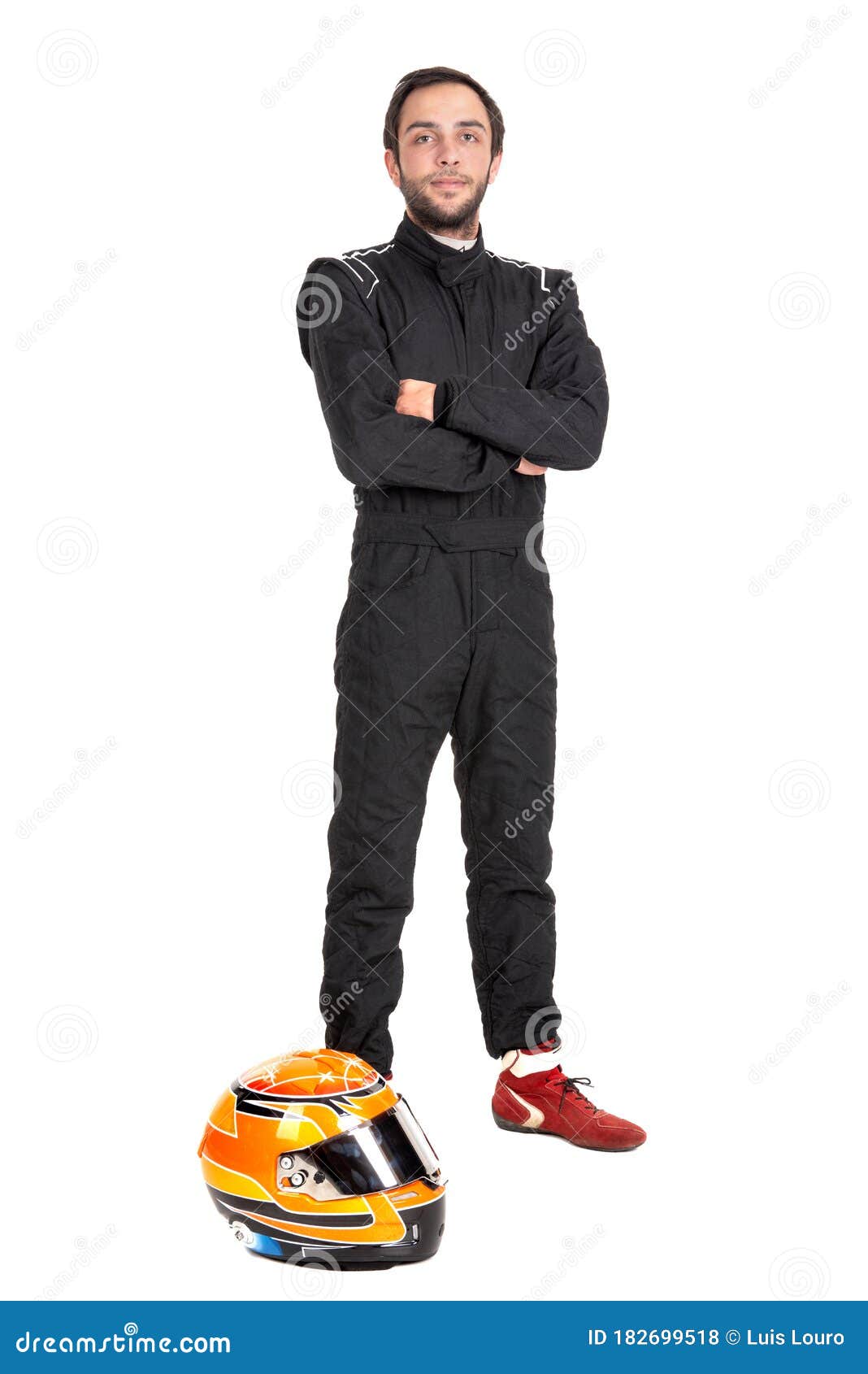 Racing driver with helmet stock photo. Image of competition - 182699518