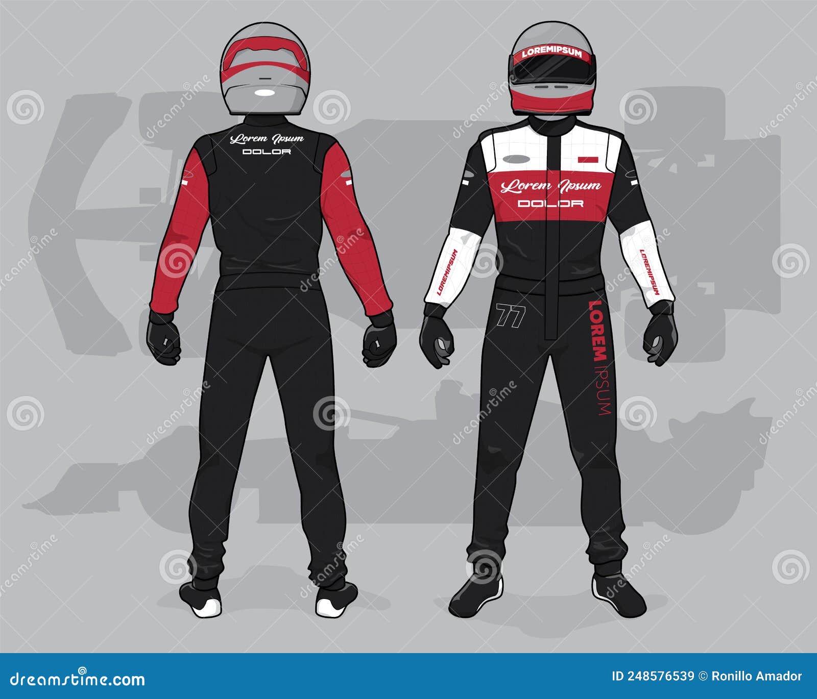 Racing Driver Uniform Template Mockup Design Stock Vector ...