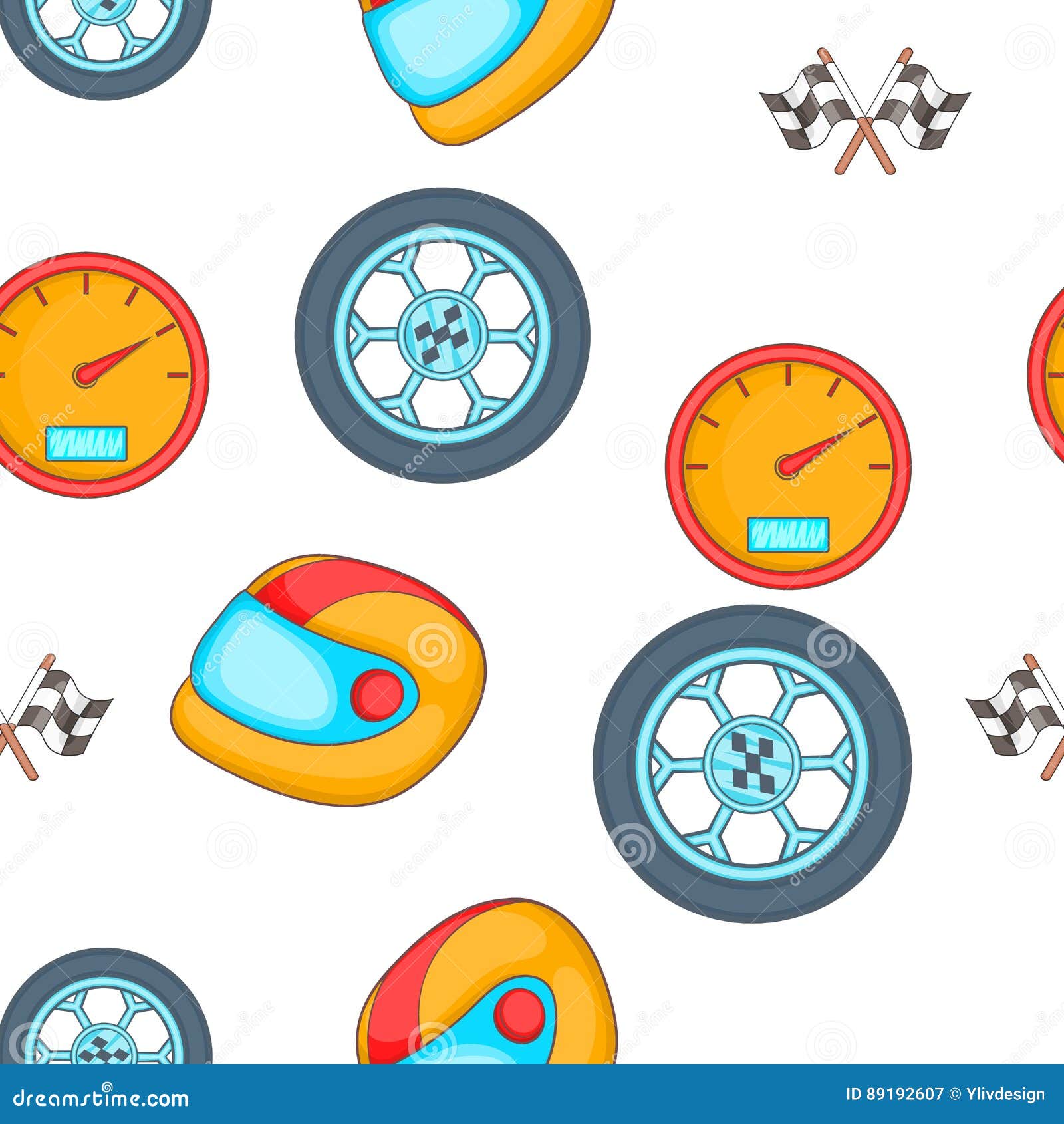 Racing Elements Pattern, Cartoon Style Stock Vector - Illustration of ...