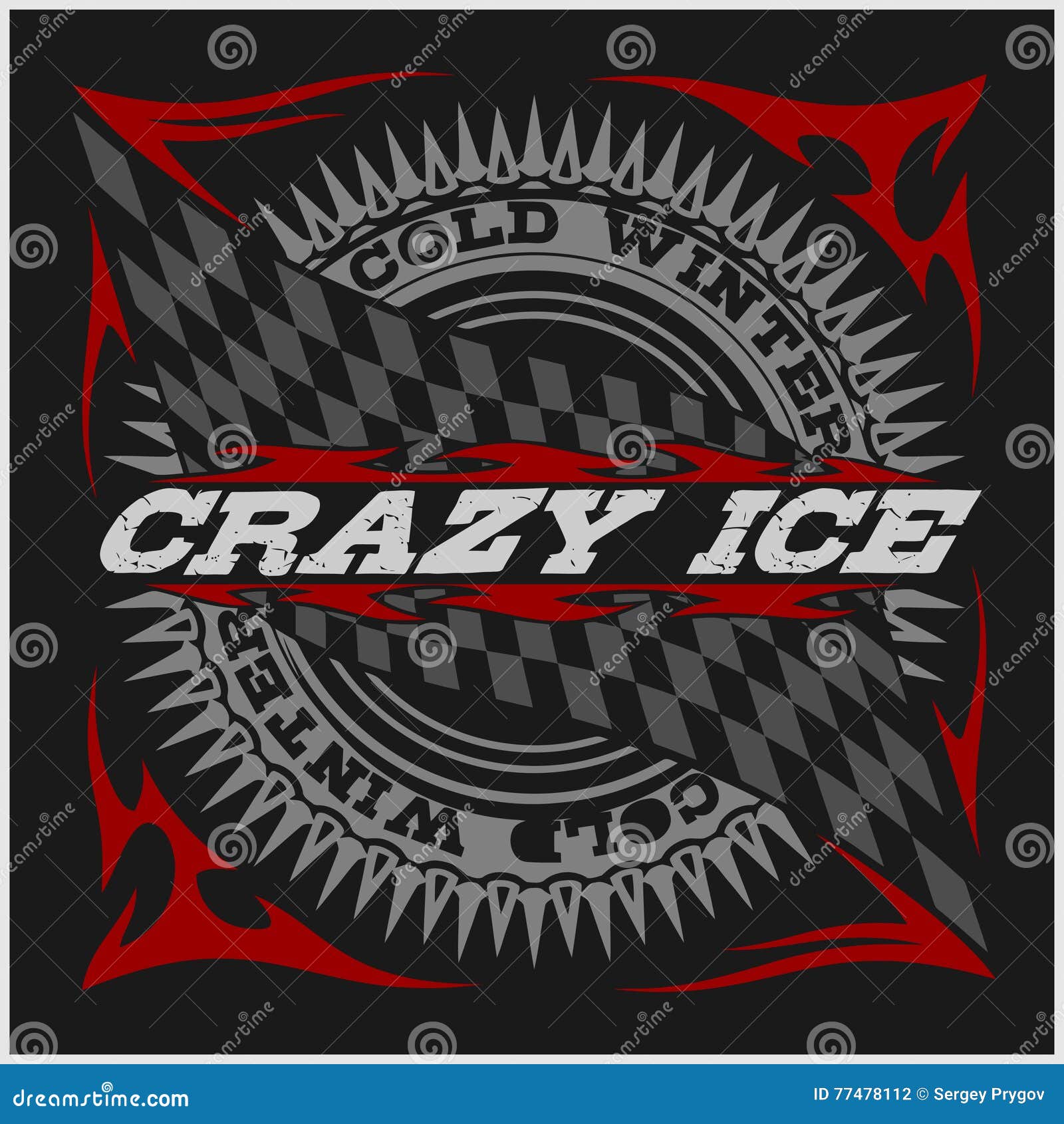 Racing Emblem, Crossed Checkered Flags, Wheel and Text on Black. Stock ...