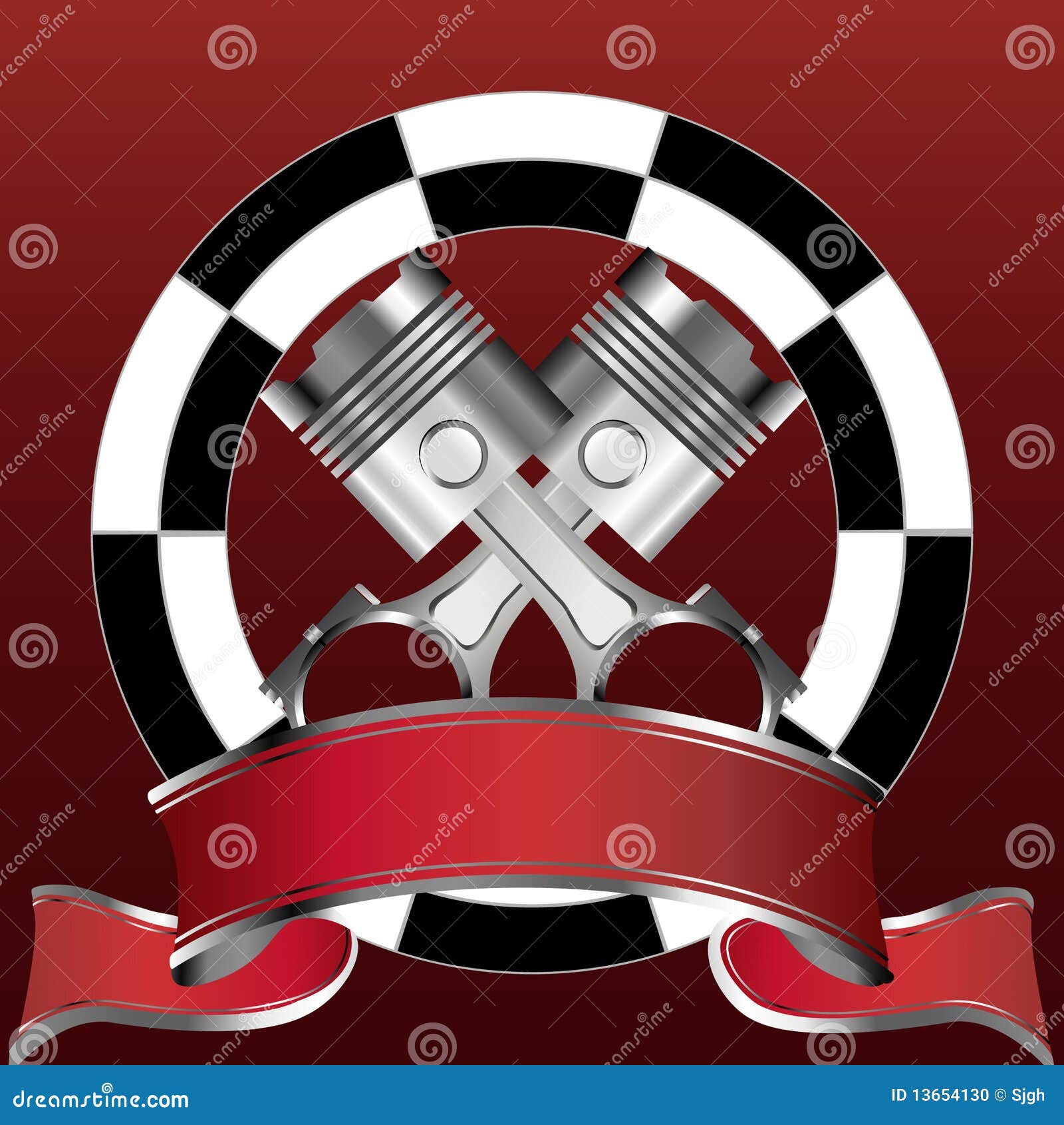 Racing Emblem with Piston and Red Banner Stock Vector - Illustration of ...