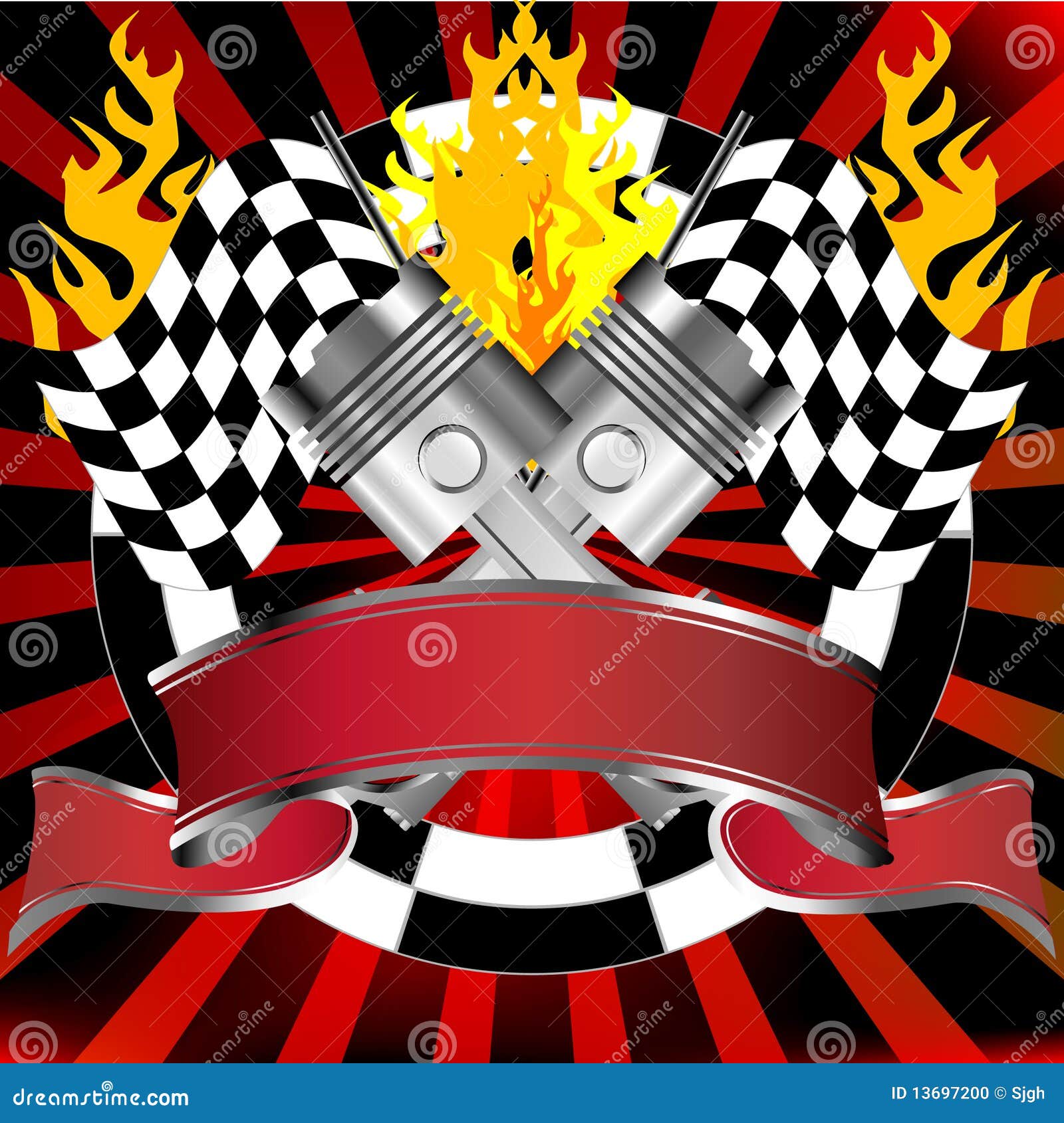 Racing Emblem in Red with Rally Flags Stock Vector - Illustration of ...